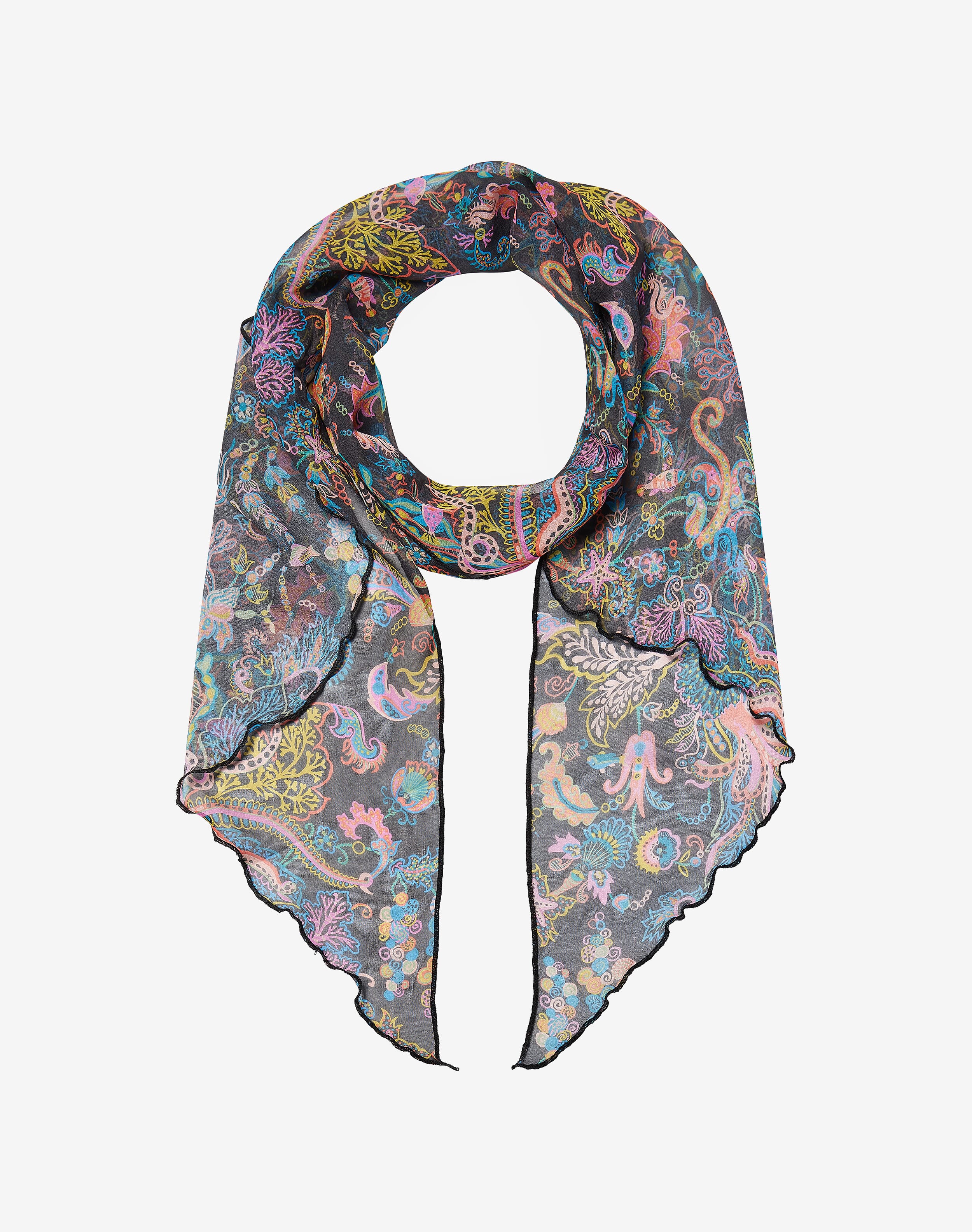 Liberty Print Silk Chiffon Scarf in Rainbow Reef | Brora
