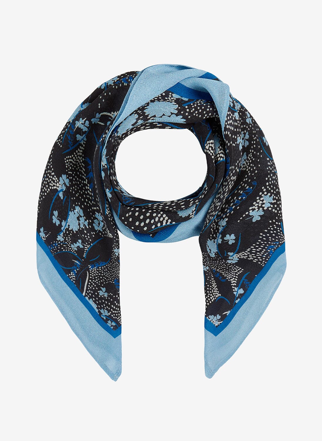 Black & Cobalt Silk Patchwork Square | Scarves | Brora