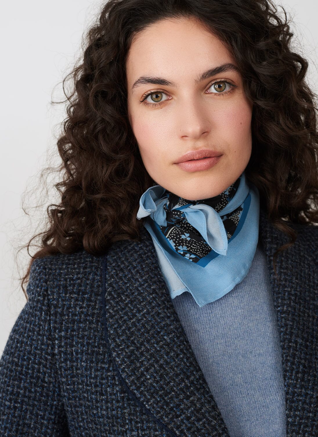 Black & Cobalt Silk Patchwork Square | Scarves | Brora