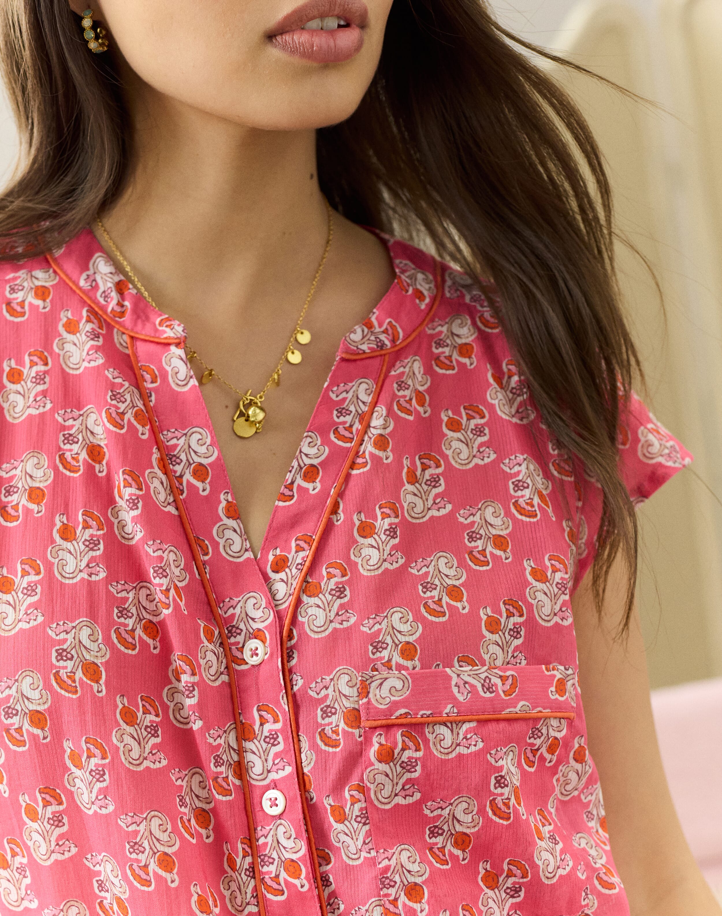 Organic Cotton Block Print Pyjamas in Raspberry | Brora