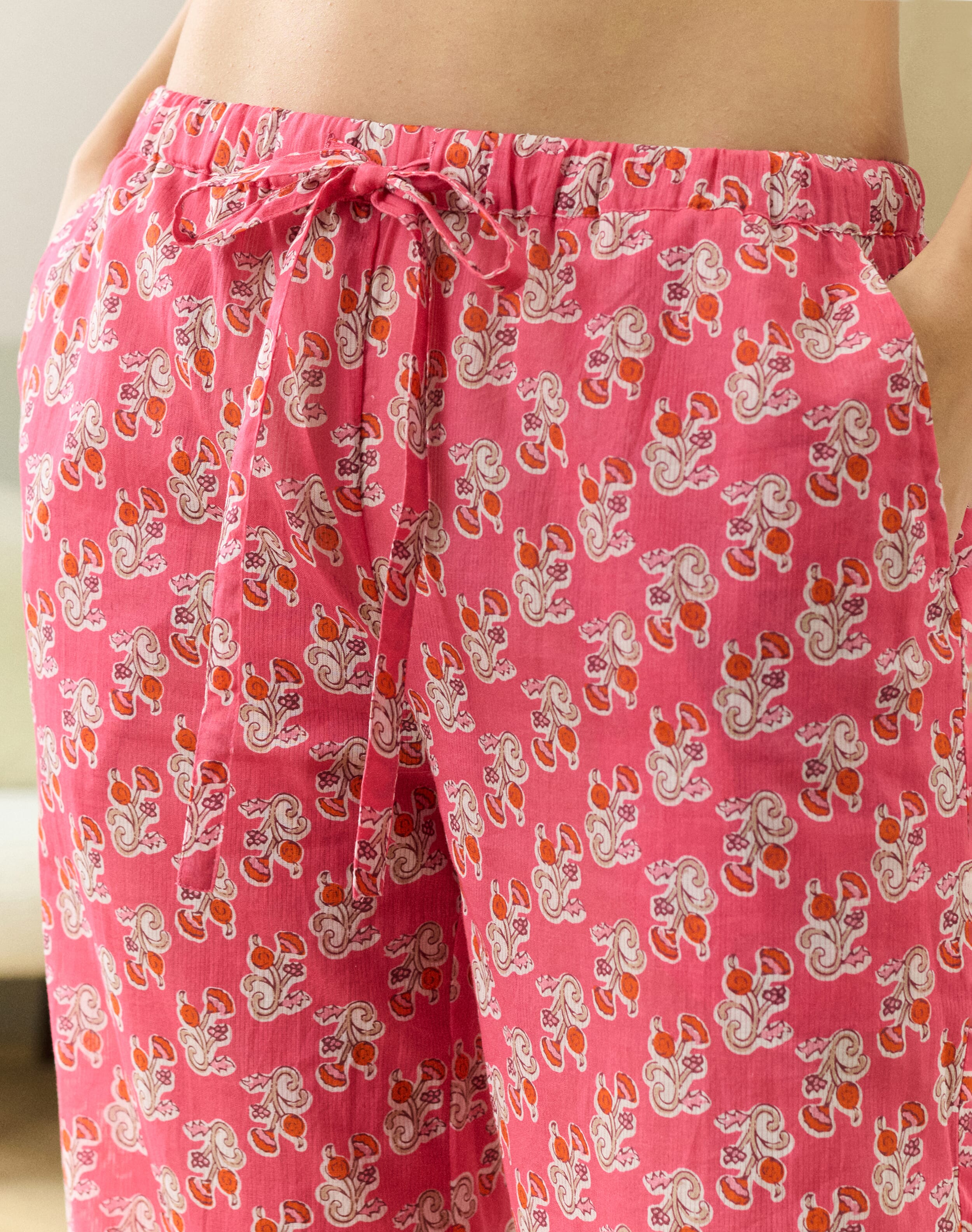 Organic Cotton Block Print Pyjamas in Raspberry | Brora