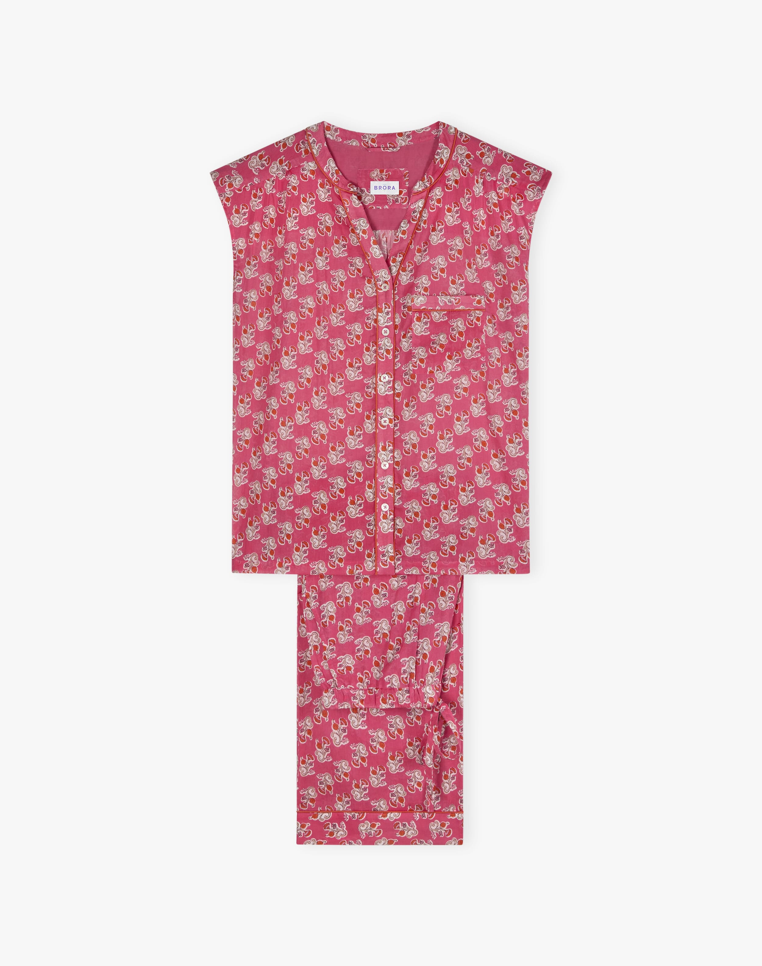 Organic Cotton Block Print Pyjamas in Raspberry | Brora