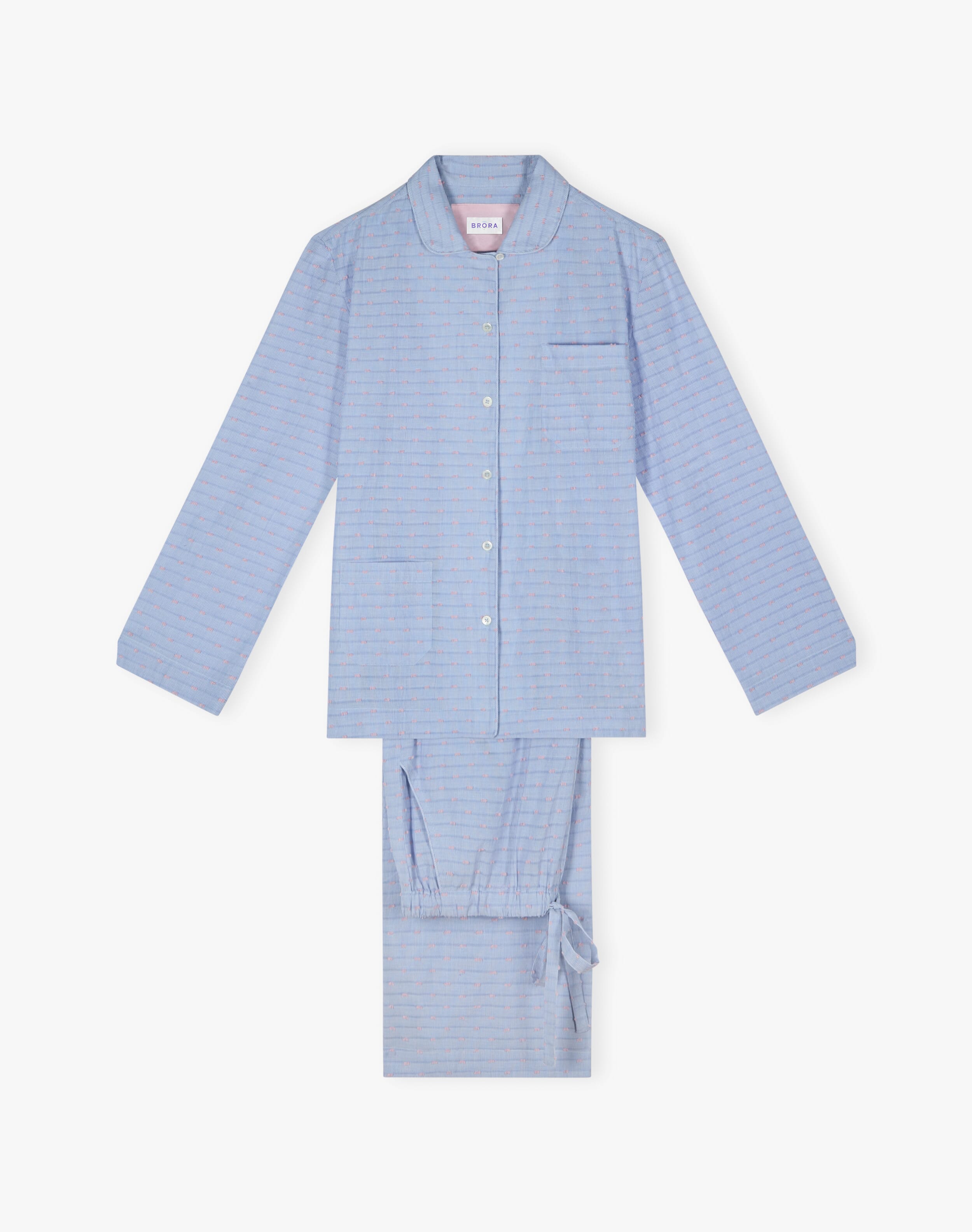Cotton Stripe Dobby Pyjamas in Sky & Rose | Nightwear | Brora