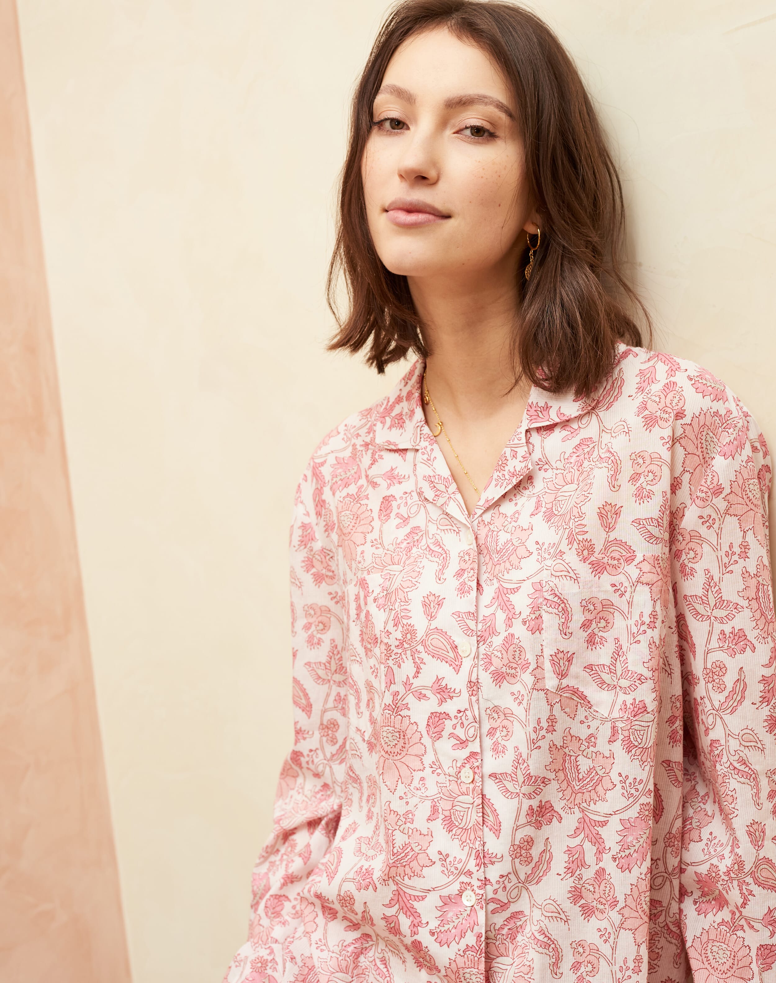 Organic Cotton Botanical Print Pyjamas in Rose | Nightwear | Brora