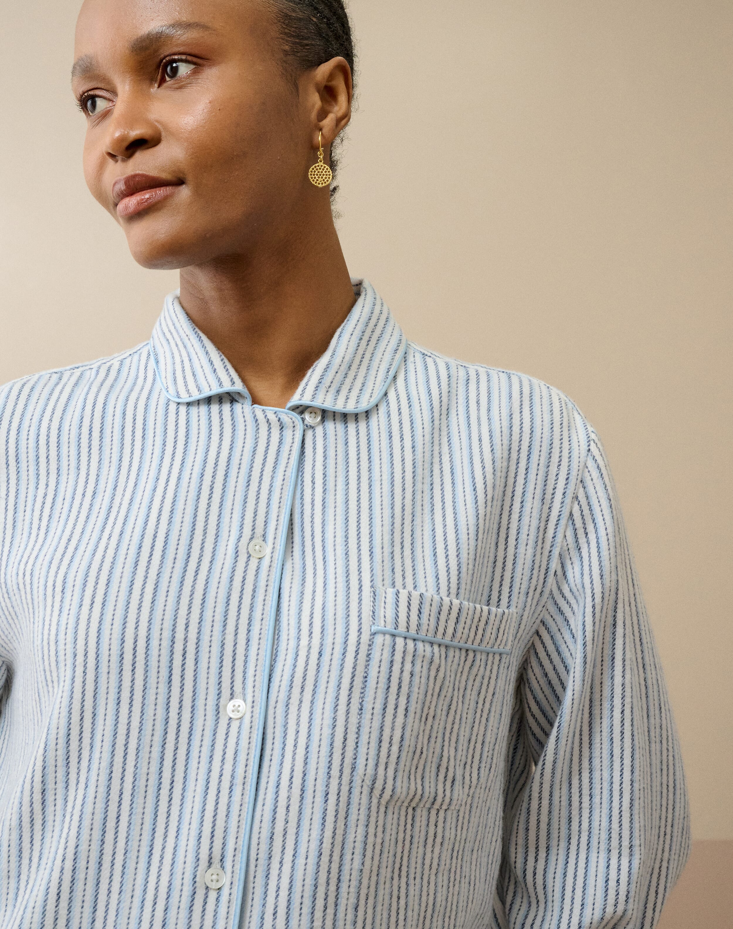 Brushed Cotton Stripe Pyjamas in Sky & Ivory | Brora Clearance