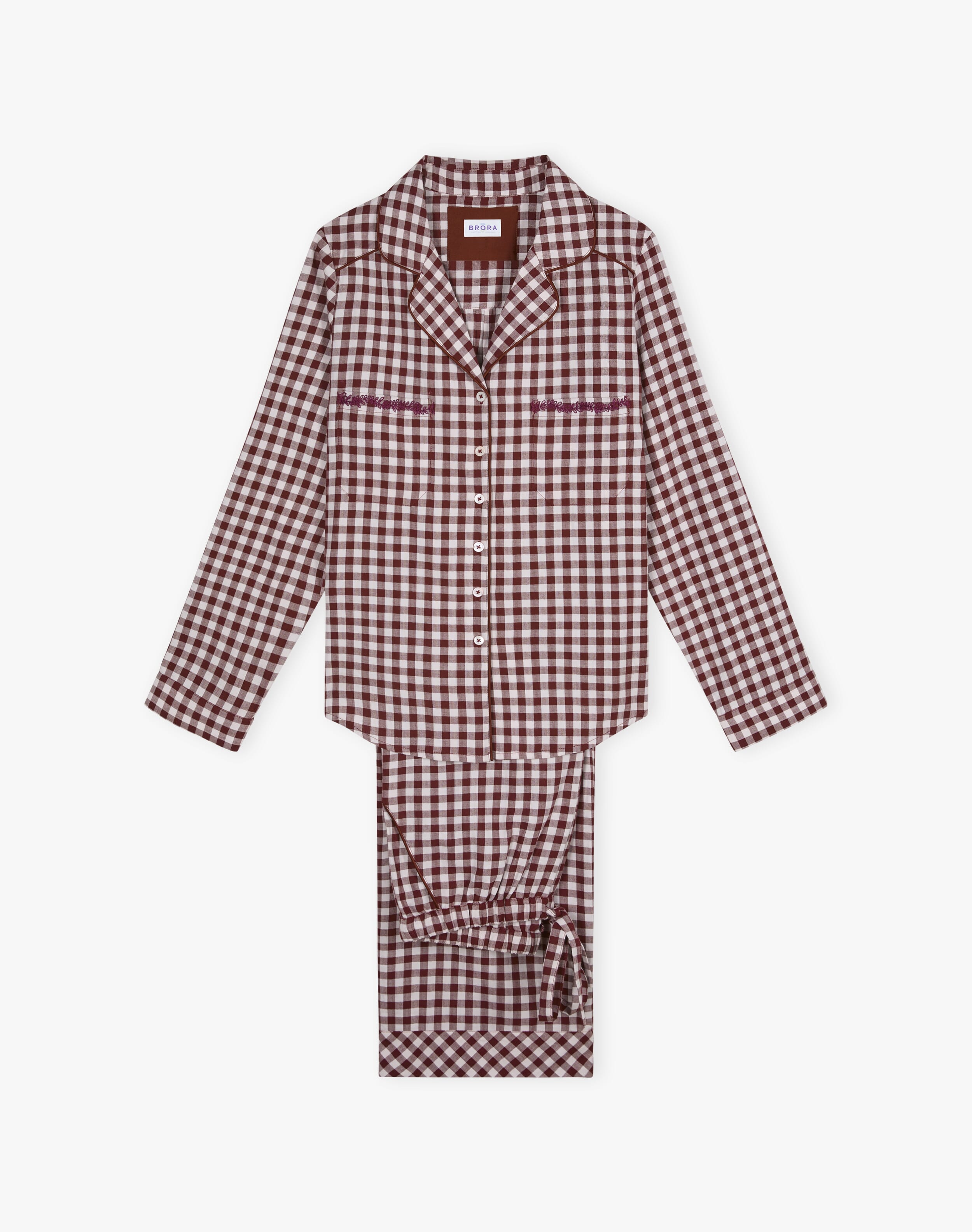 Embroidered Cotton Gingham Pyjamas in Mulberry | Brora Offers