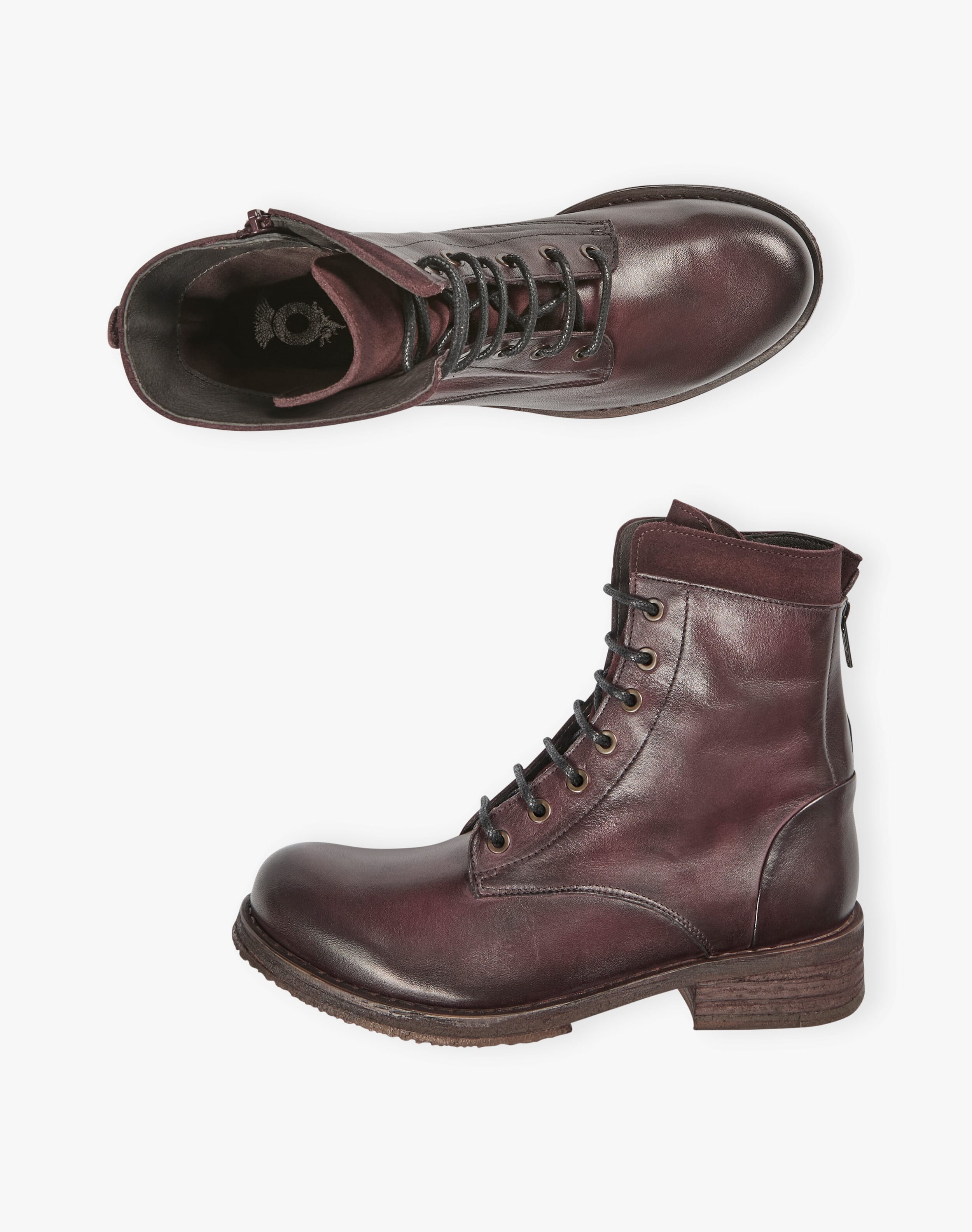 Leather Lace Up Boots in Berry | Shoes | Brora Clearance