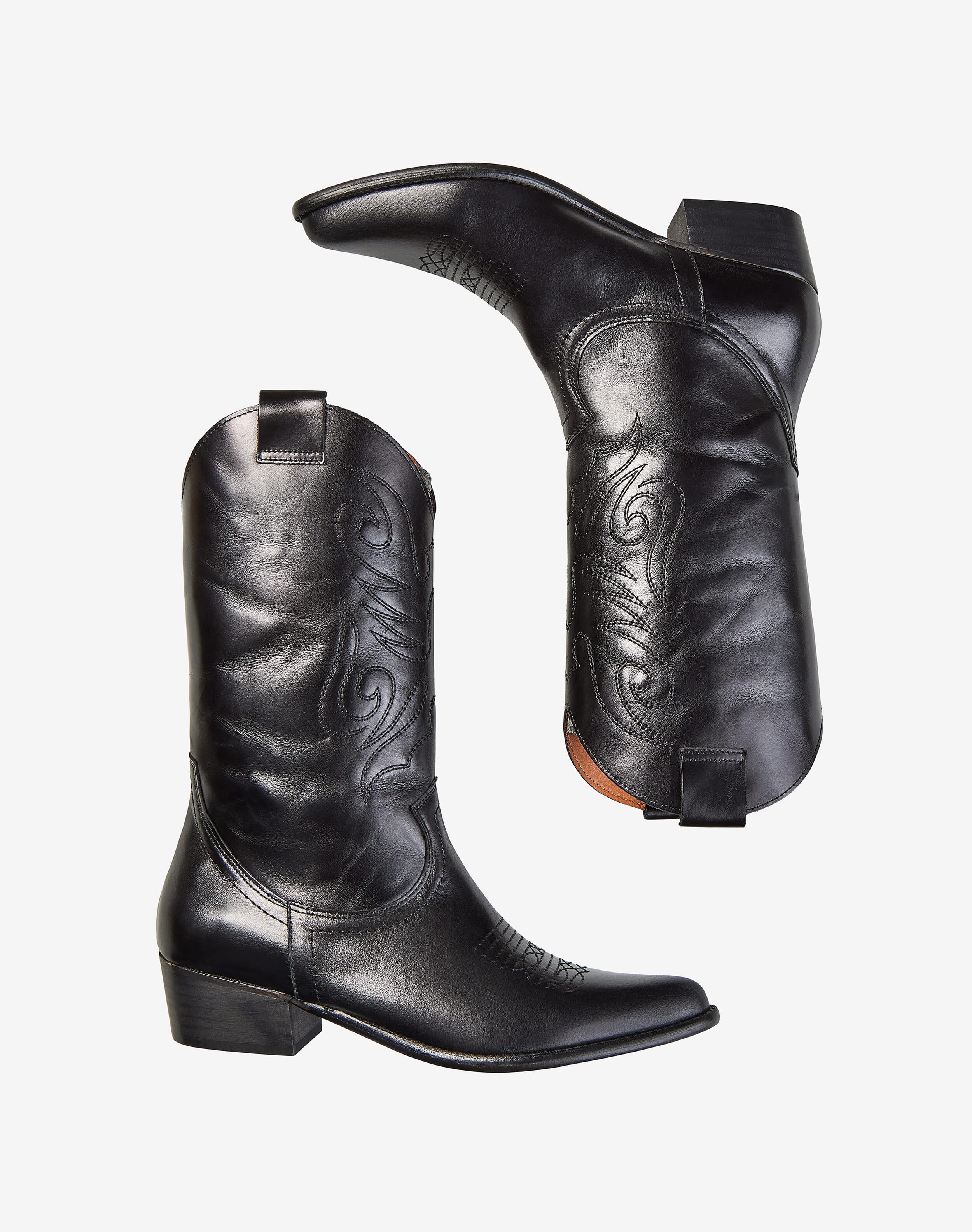 Leather Cowboy Boots in Black | Women's Accessories | Brora