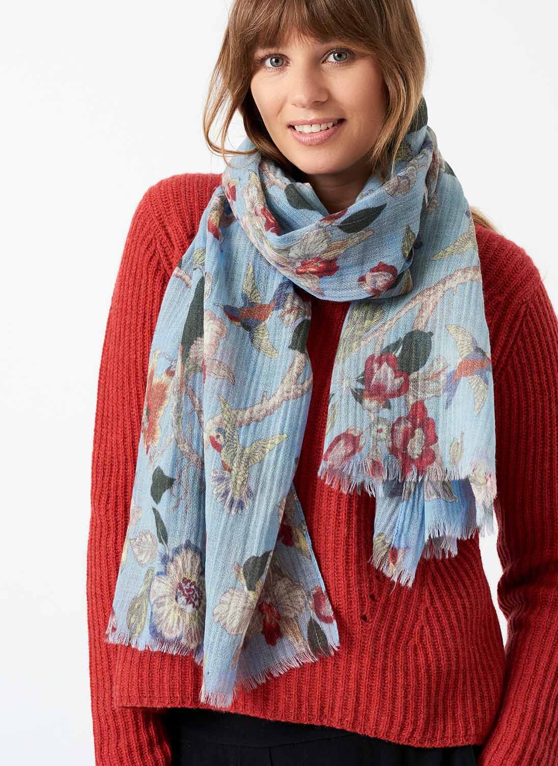 Periwinkle Botanical Print Wool Stole | Cashmere Scarves & Stoles | Brora