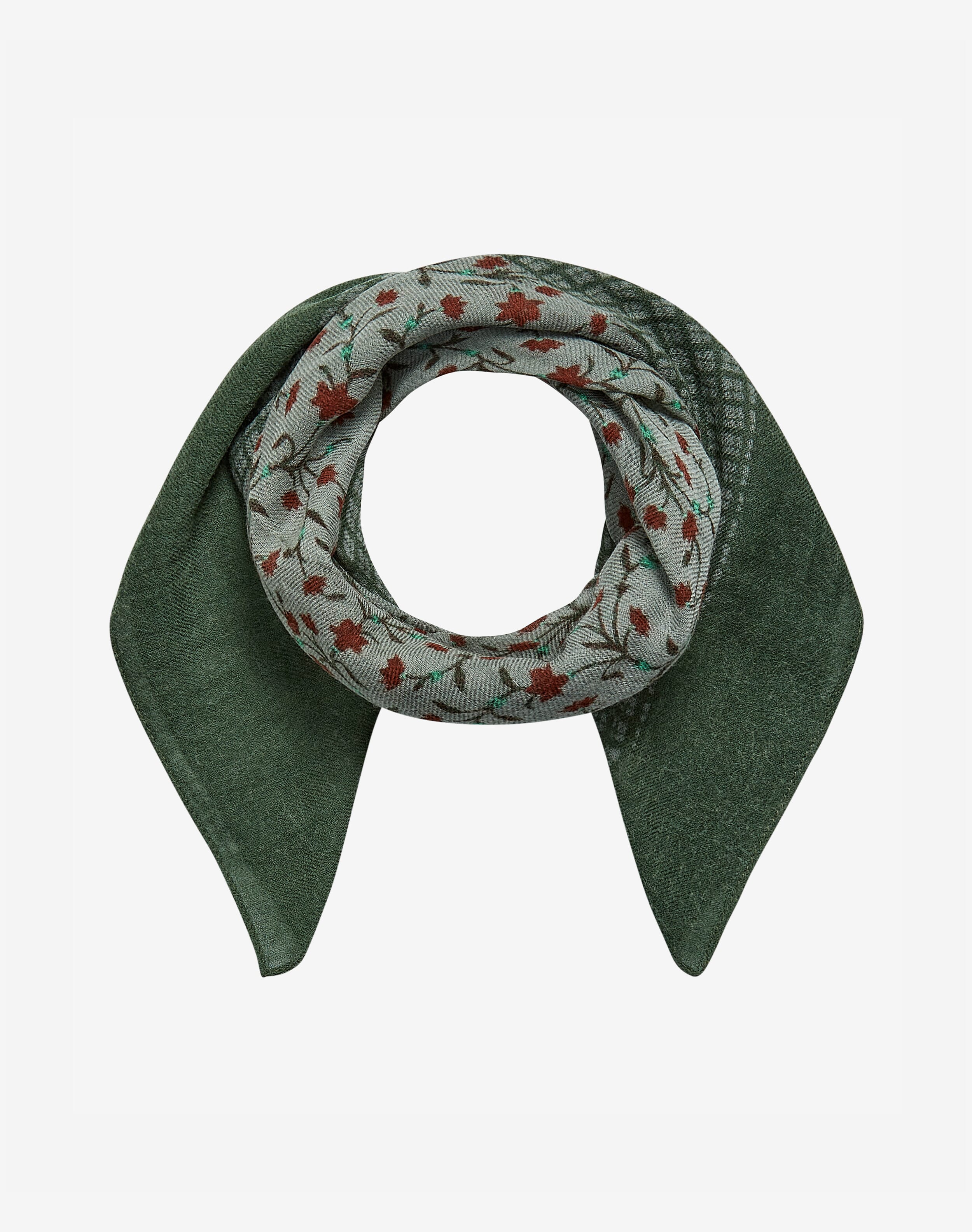 Floral Print Wool Square in Olive | Scarves & Stoles | Brora