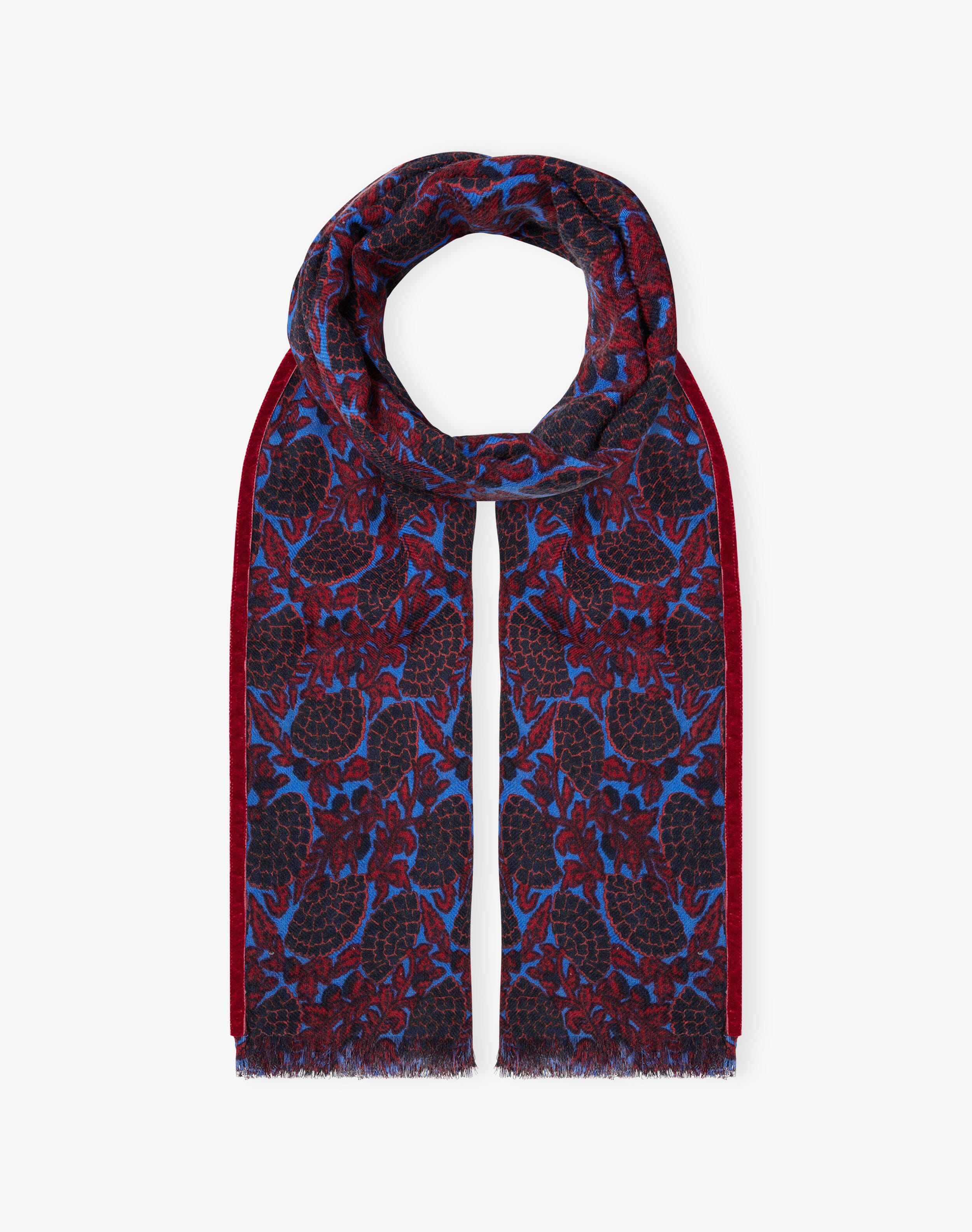 Wool Floral Fan Print Stole in China Blue | Accessories | Brora