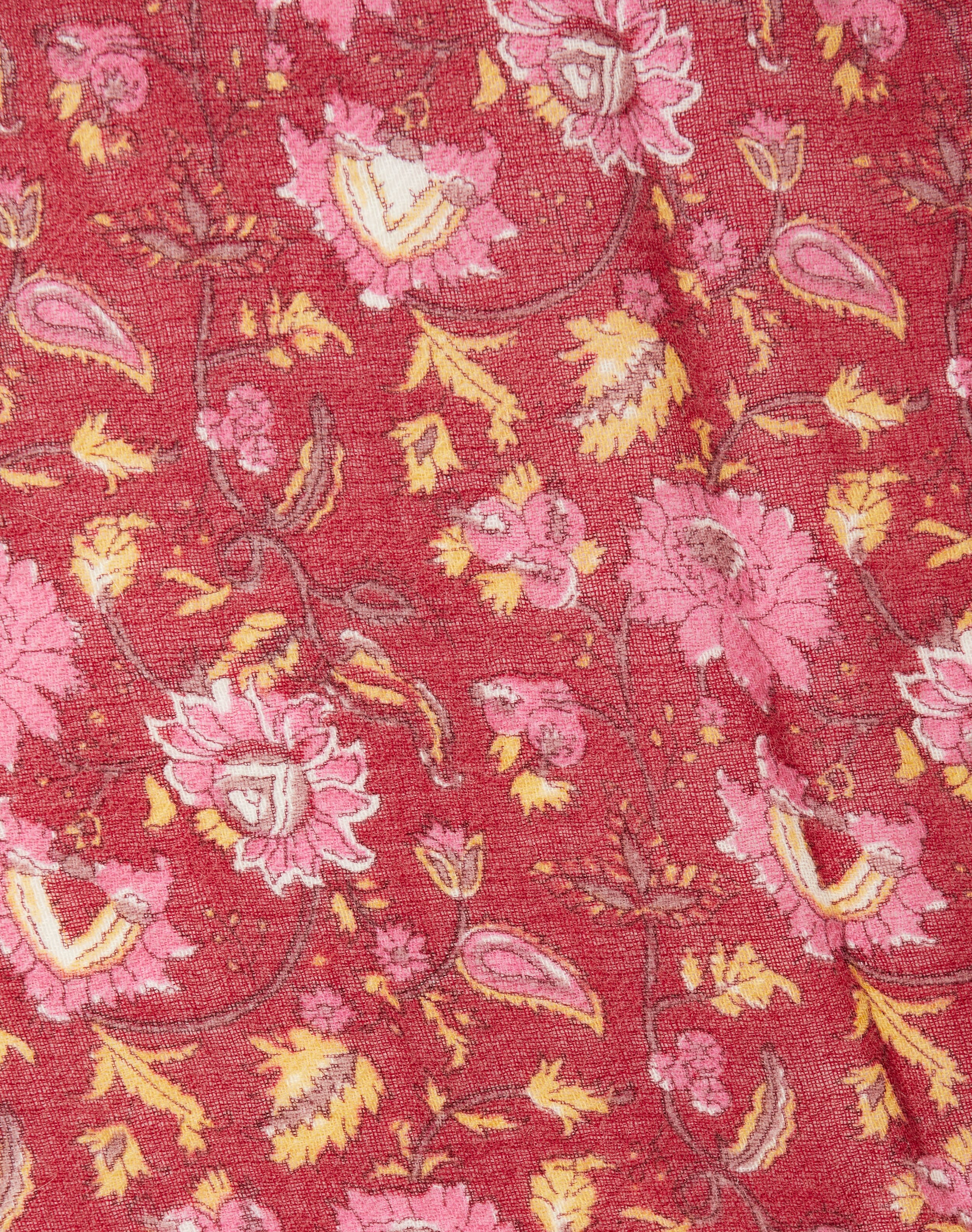 Red Wool Floral Block Print Stole | Accessories | Brora