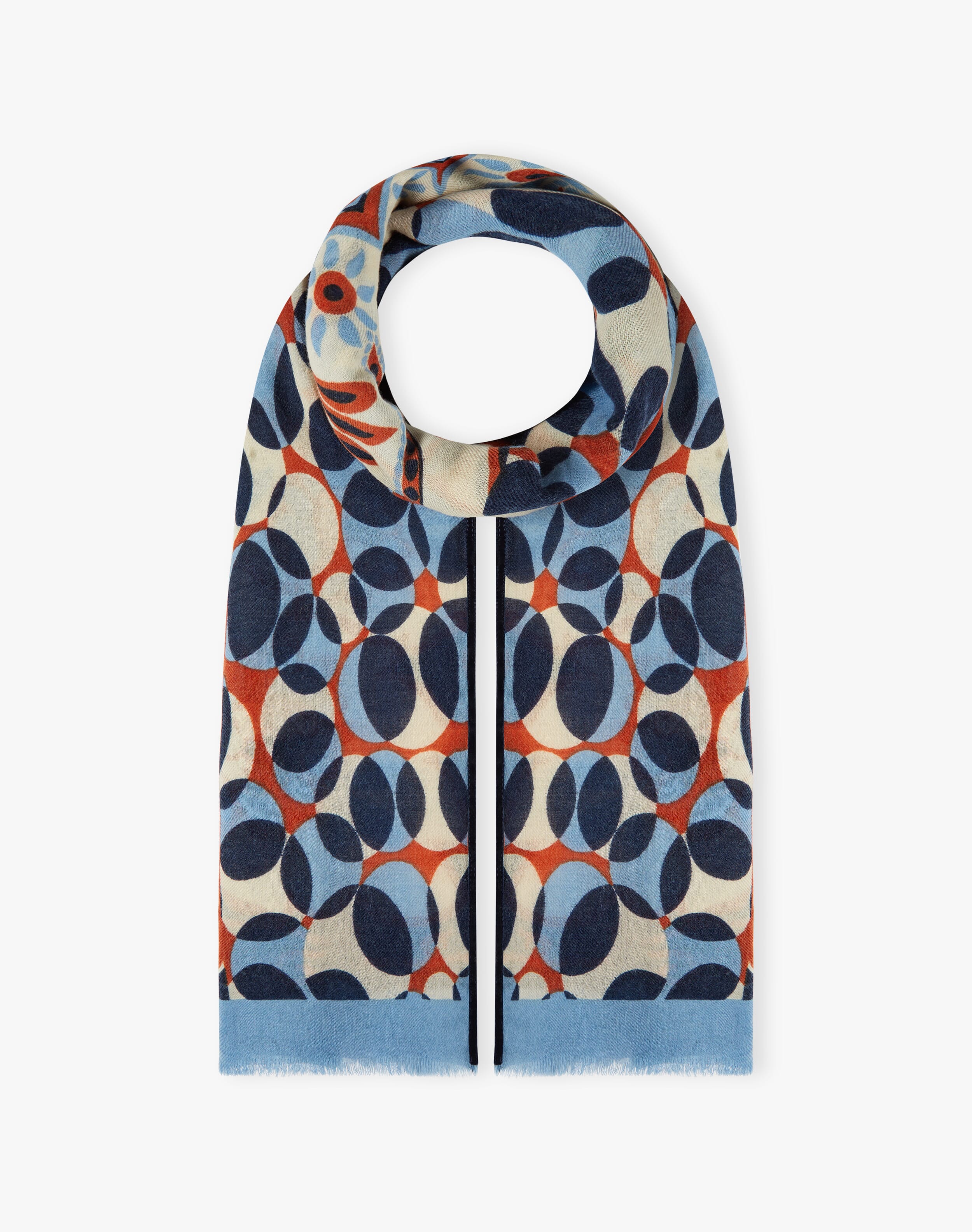 Wool Graphic Print Stole in Navy | Accessories | Brora UK