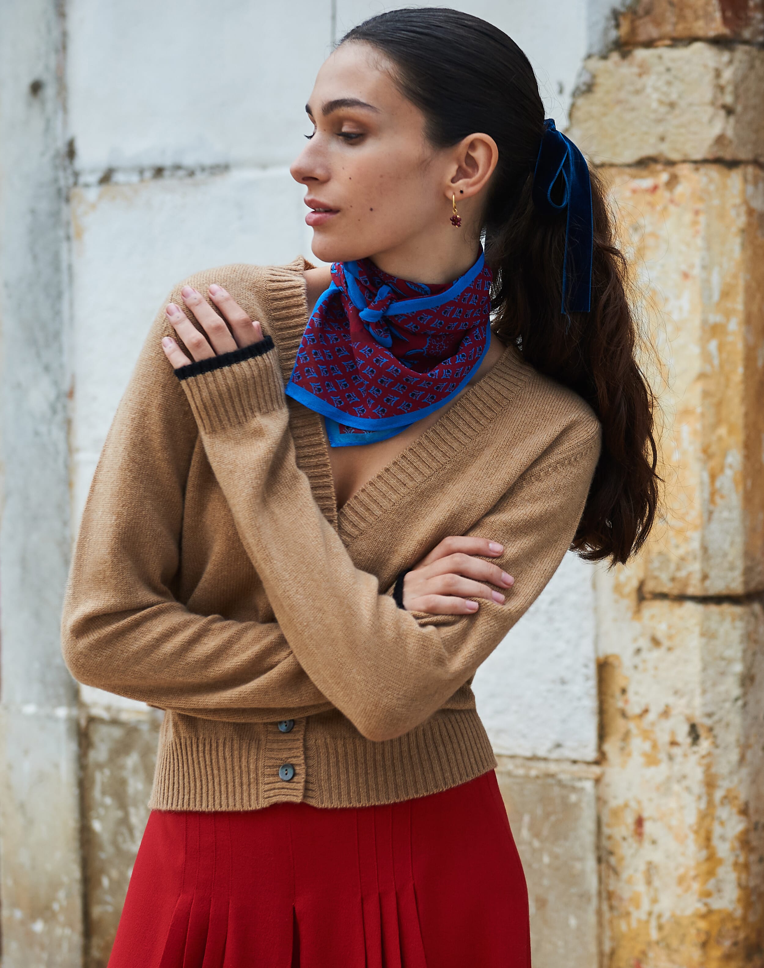 Red Silk Floral Print Square | Accessories | Brora