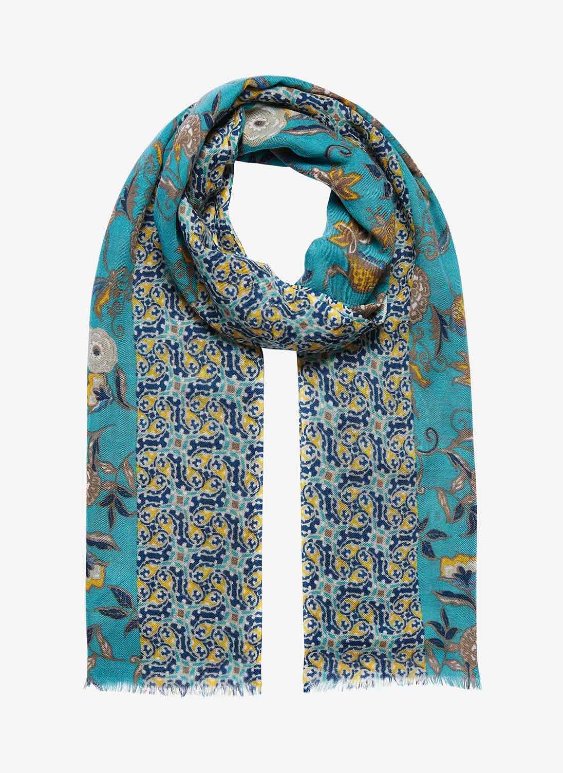 Ocean & Maize Patchwork Wild Flower Wool Stole | Cashmere Scarves ...