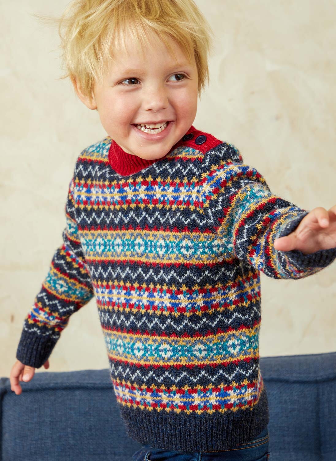 Children's Navy Wool Fair Isle Jumper | Wool Knitwear | Brora