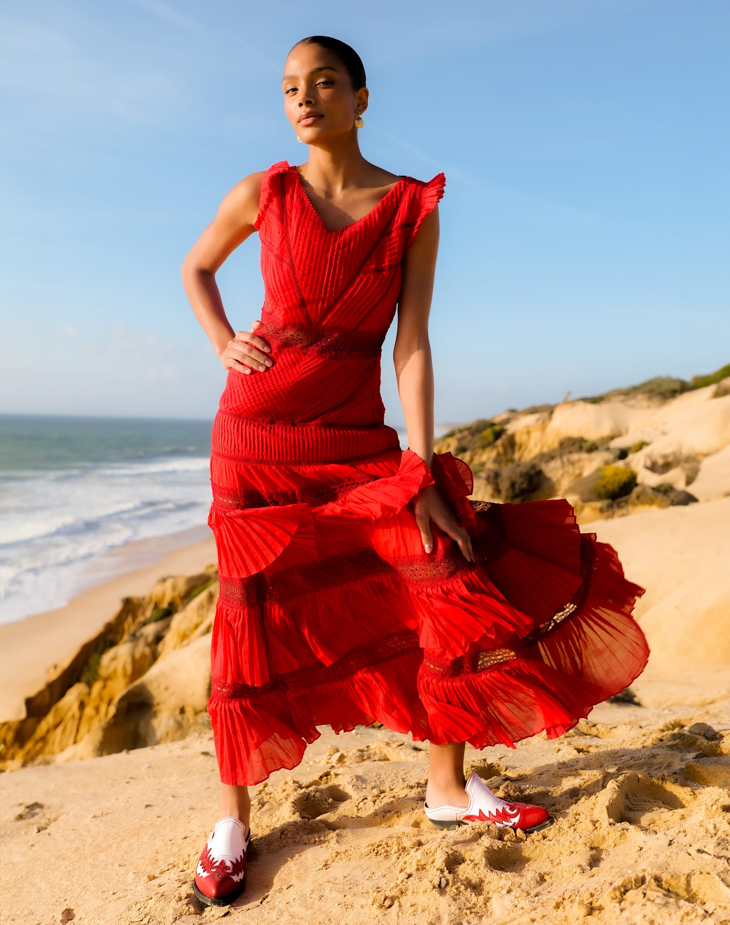 Red Organic Cotton Pintuck Dress | Women's Dresses | SKYE by Brora