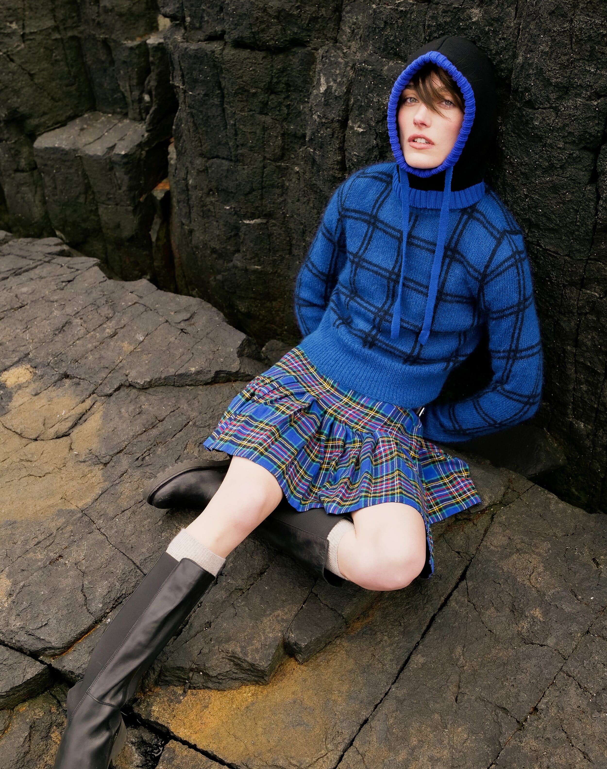 Mohair Check Jumper in Cobalt | Women's Jumpers | SKYE by Brora