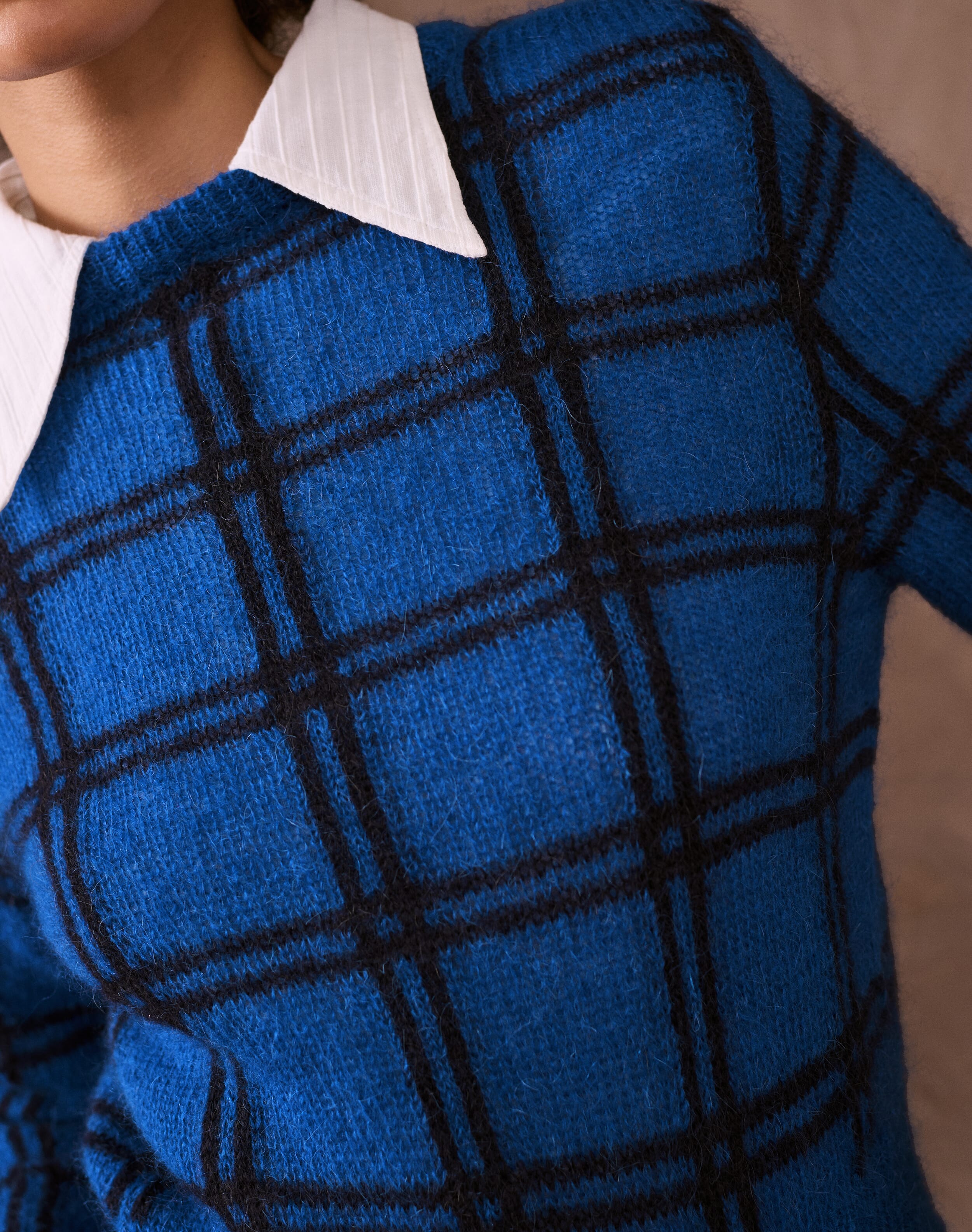 Mohair Check Jumper in Cobalt | Women's Jumpers | SKYE by Brora
