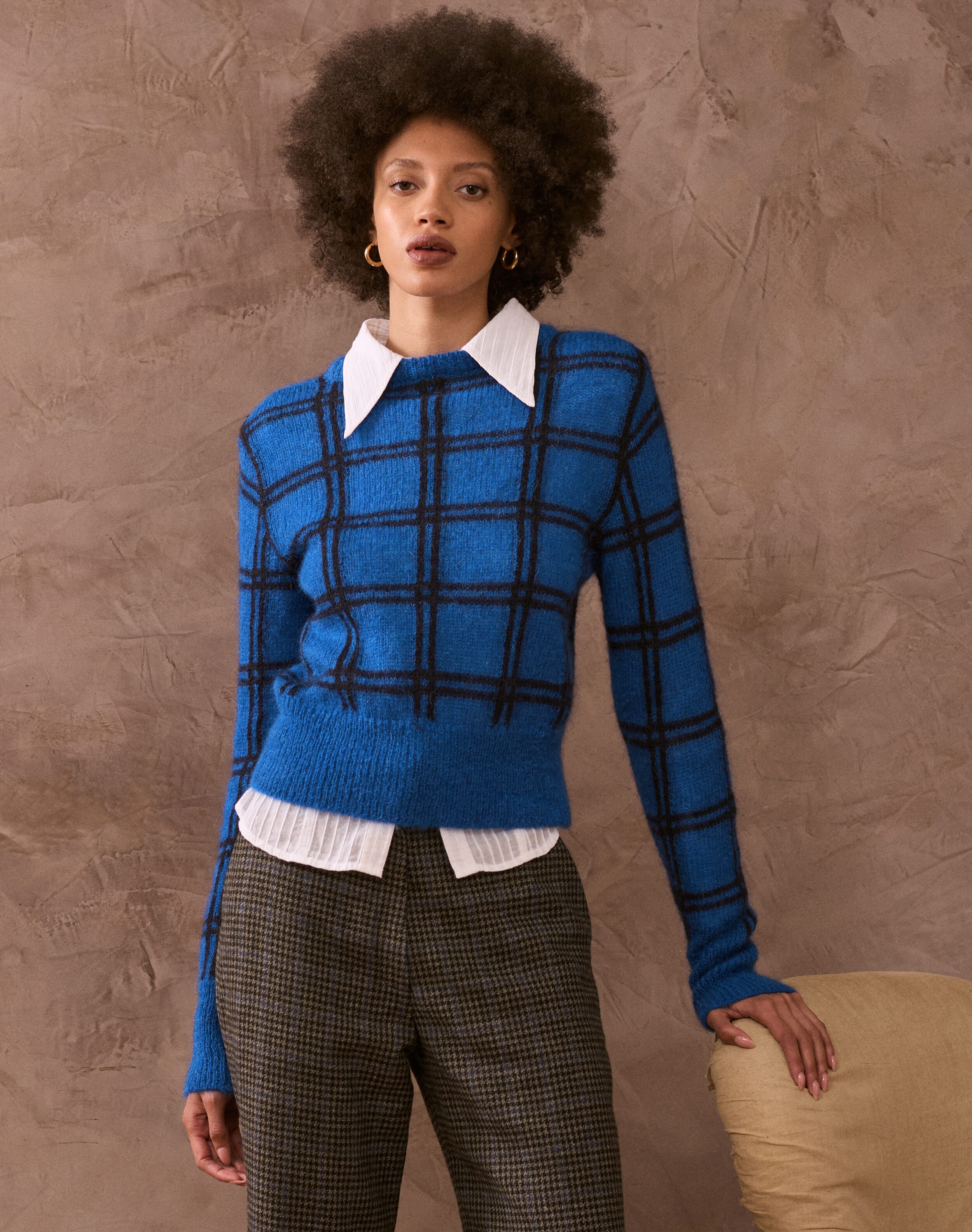 Mohair Check Jumper in Cobalt | Women's Jumpers | SKYE by Brora