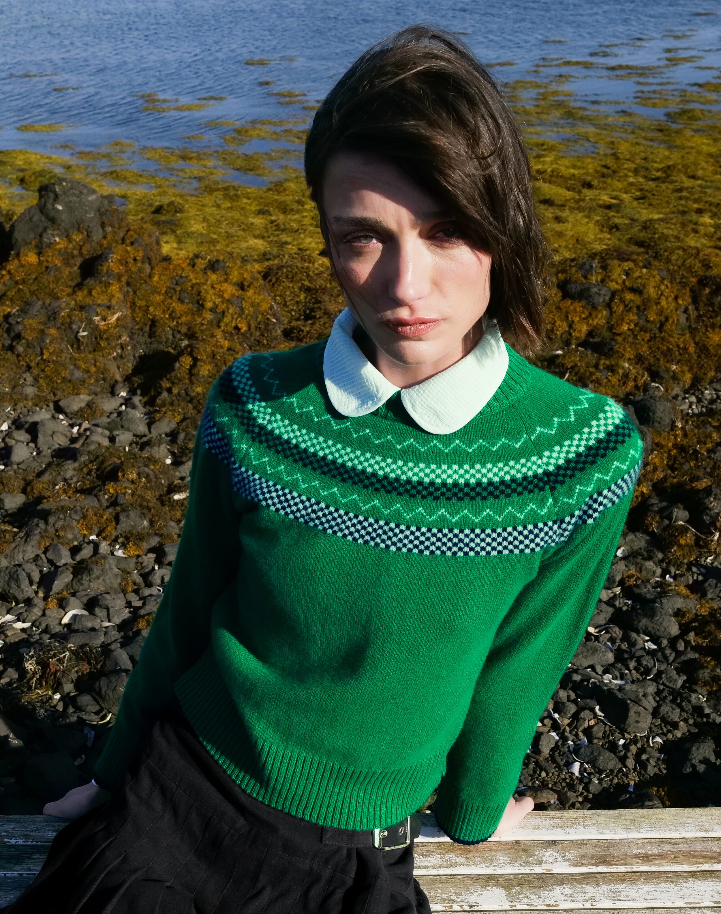 Supersoft Lambswool Graphic Jumper in Lizard | SKYE by Brora