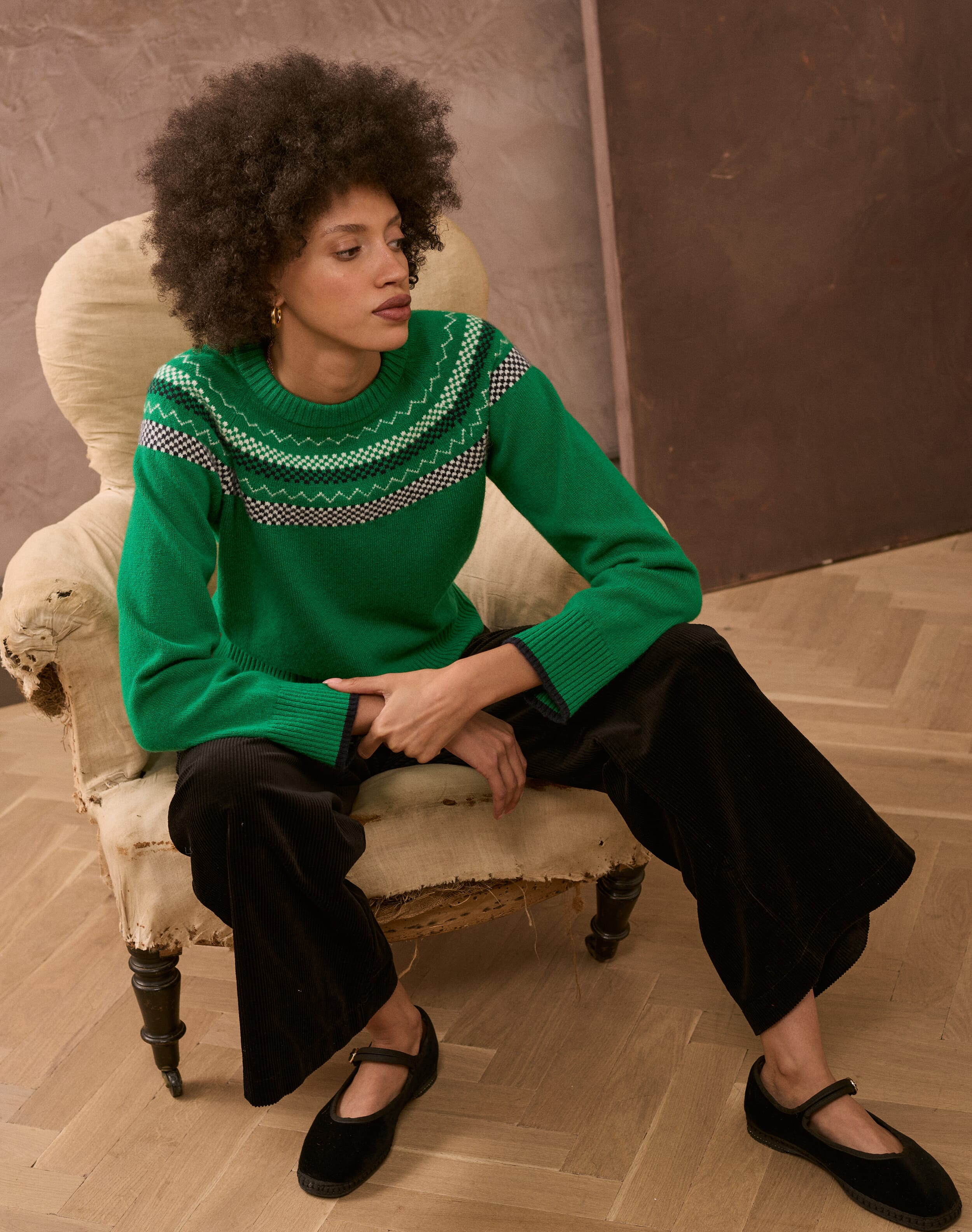 Supersoft Lambswool Graphic Jumper in Lizard | SKYE by Brora