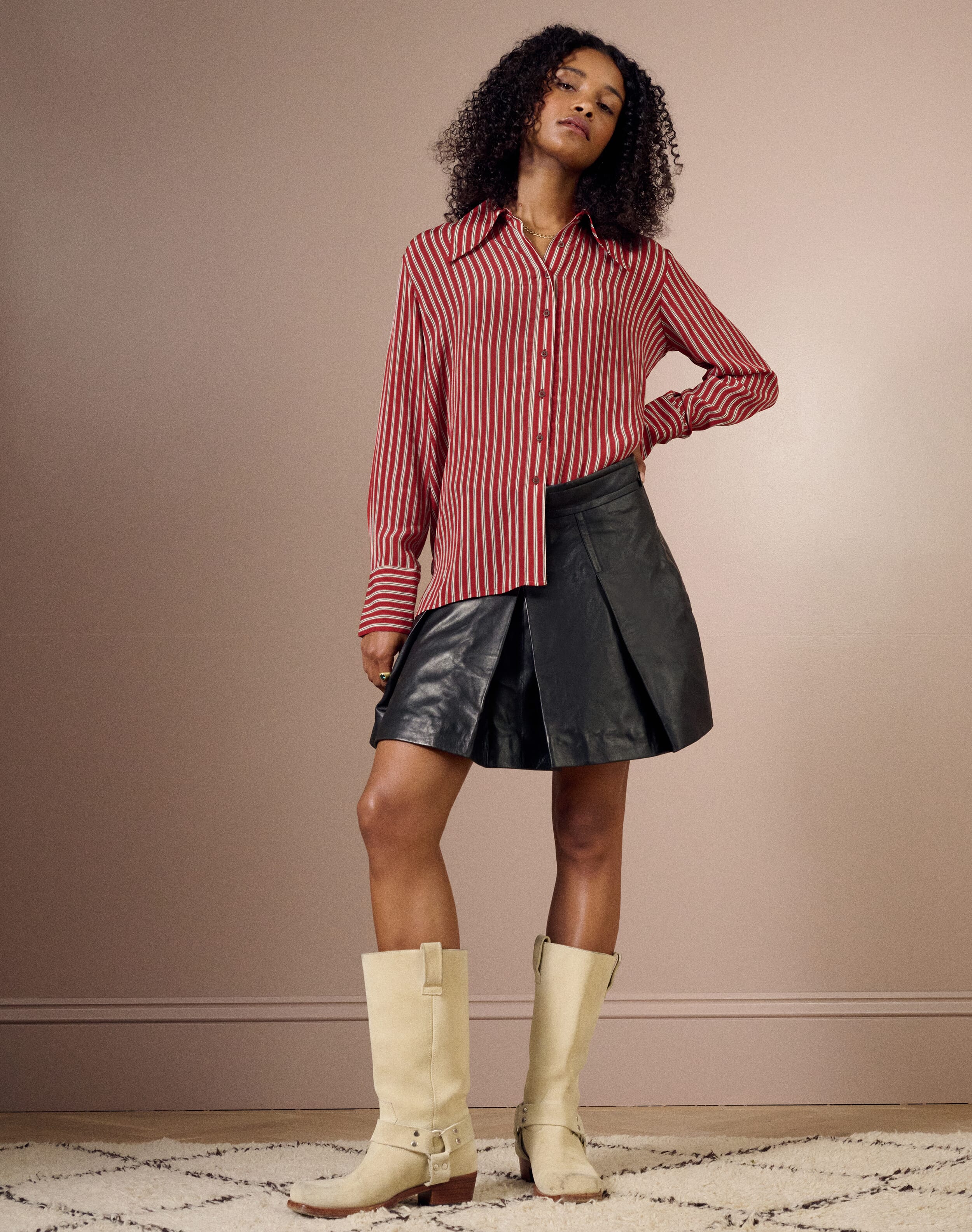 The Stripe Boyfriend Shirt in Ruby | Womenswear | Clearance