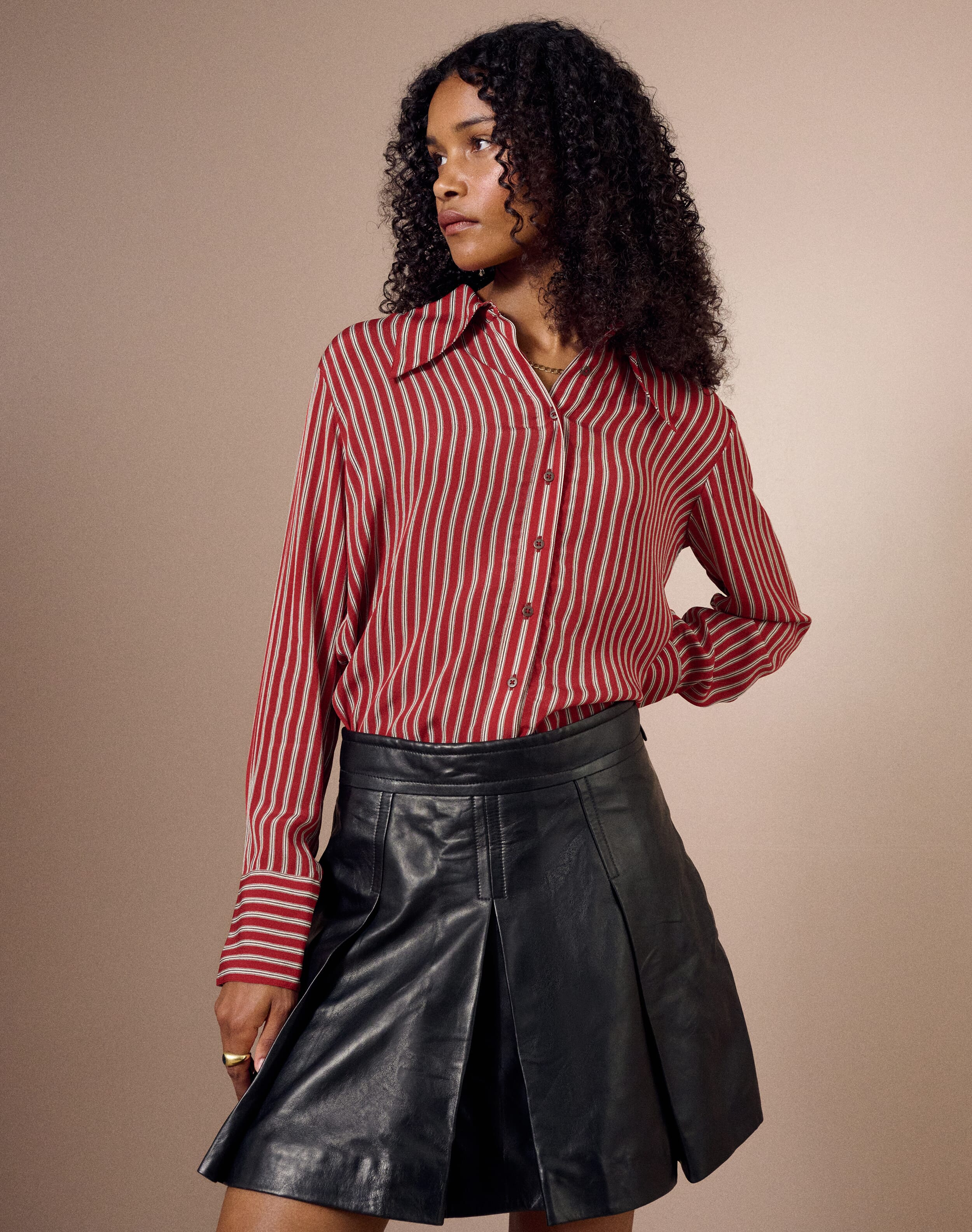 The Stripe Boyfriend Shirt in Ruby | Brora Offers