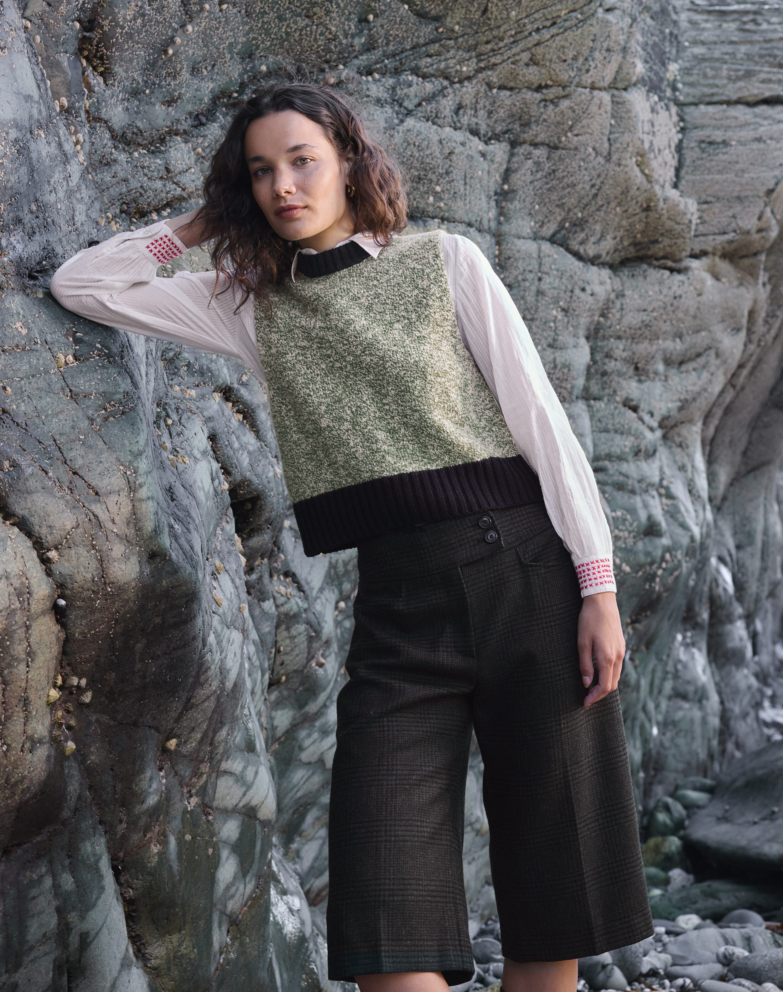 The Colour Block Marl Tank in Navy & Moss | SKYE by Brora AW25