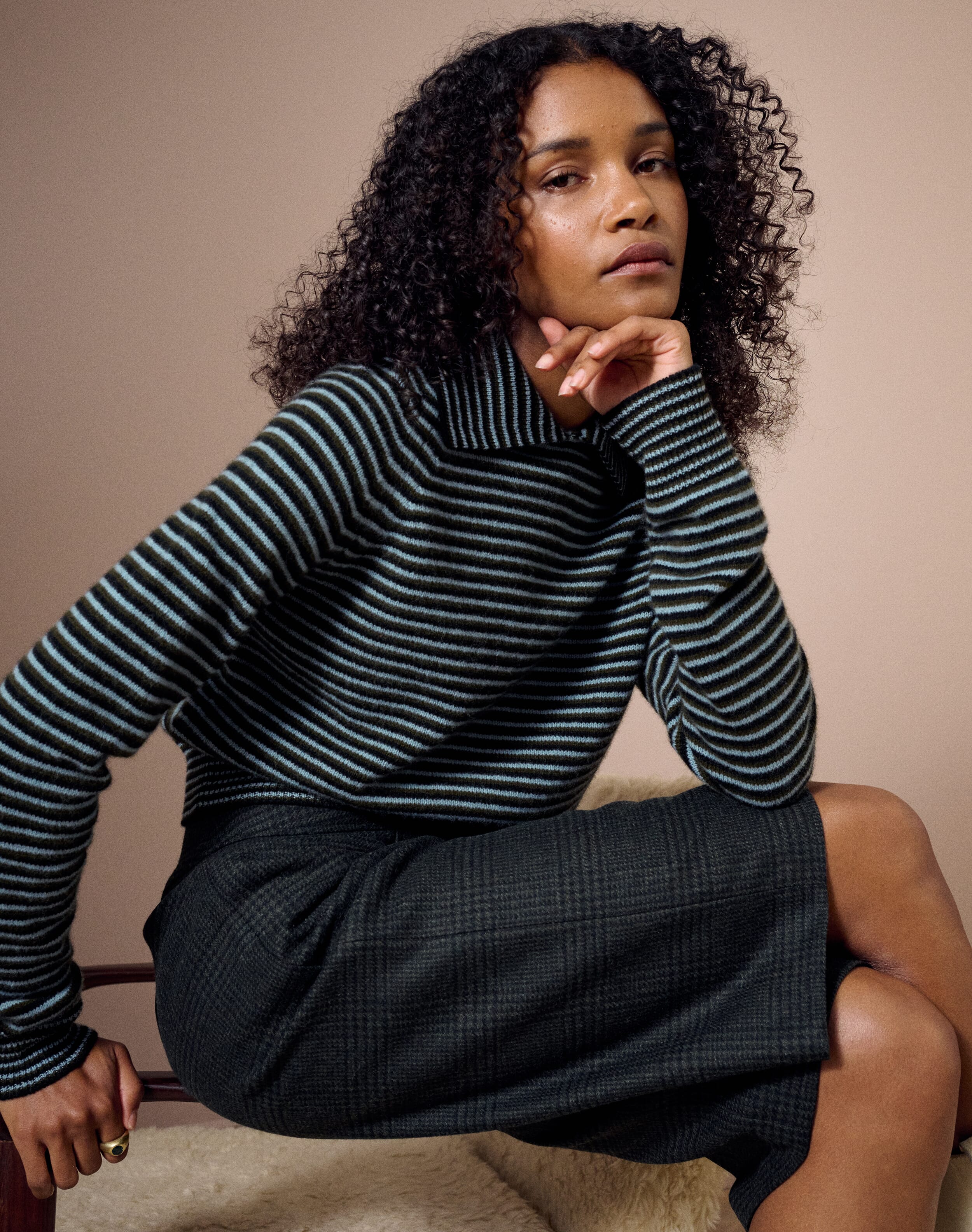 The Supersoft Lambswool Stripe Jumper in Black & Periwinkle
