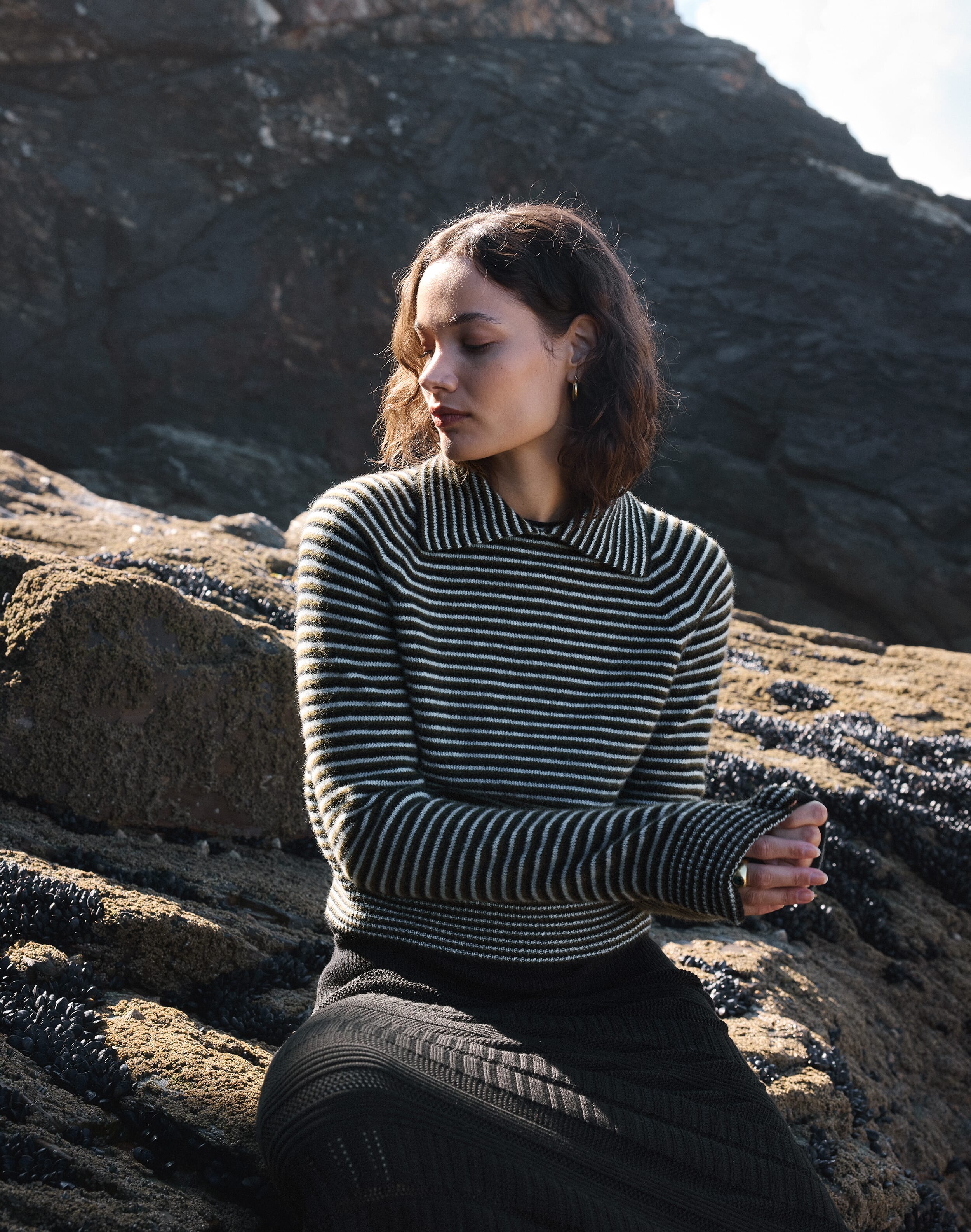 The Supersoft Lambswool Stripe Jumper in Black & Periwinkle