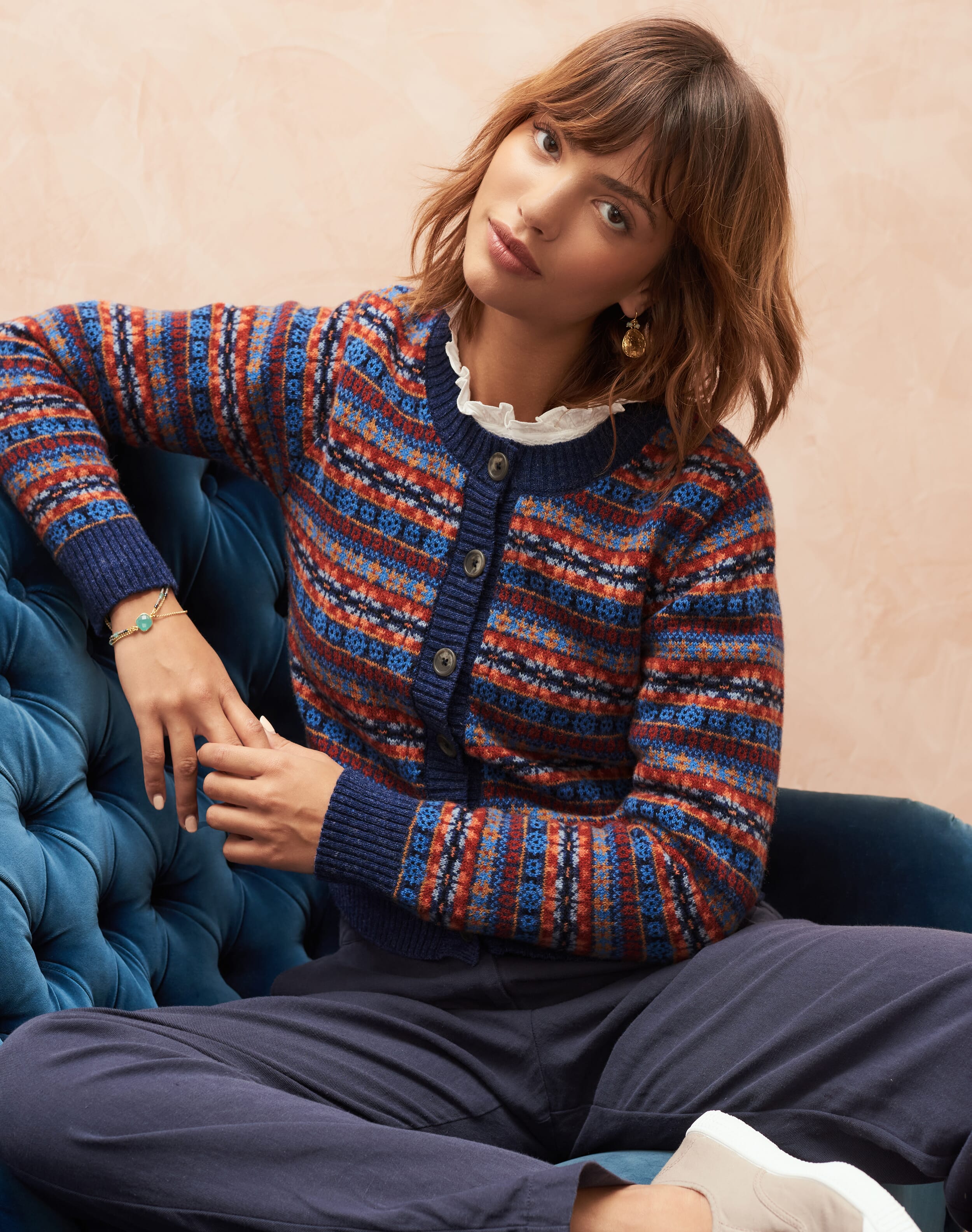 Merino Lambswool Fair Isle Cardigan in Indigo | Women | Brora