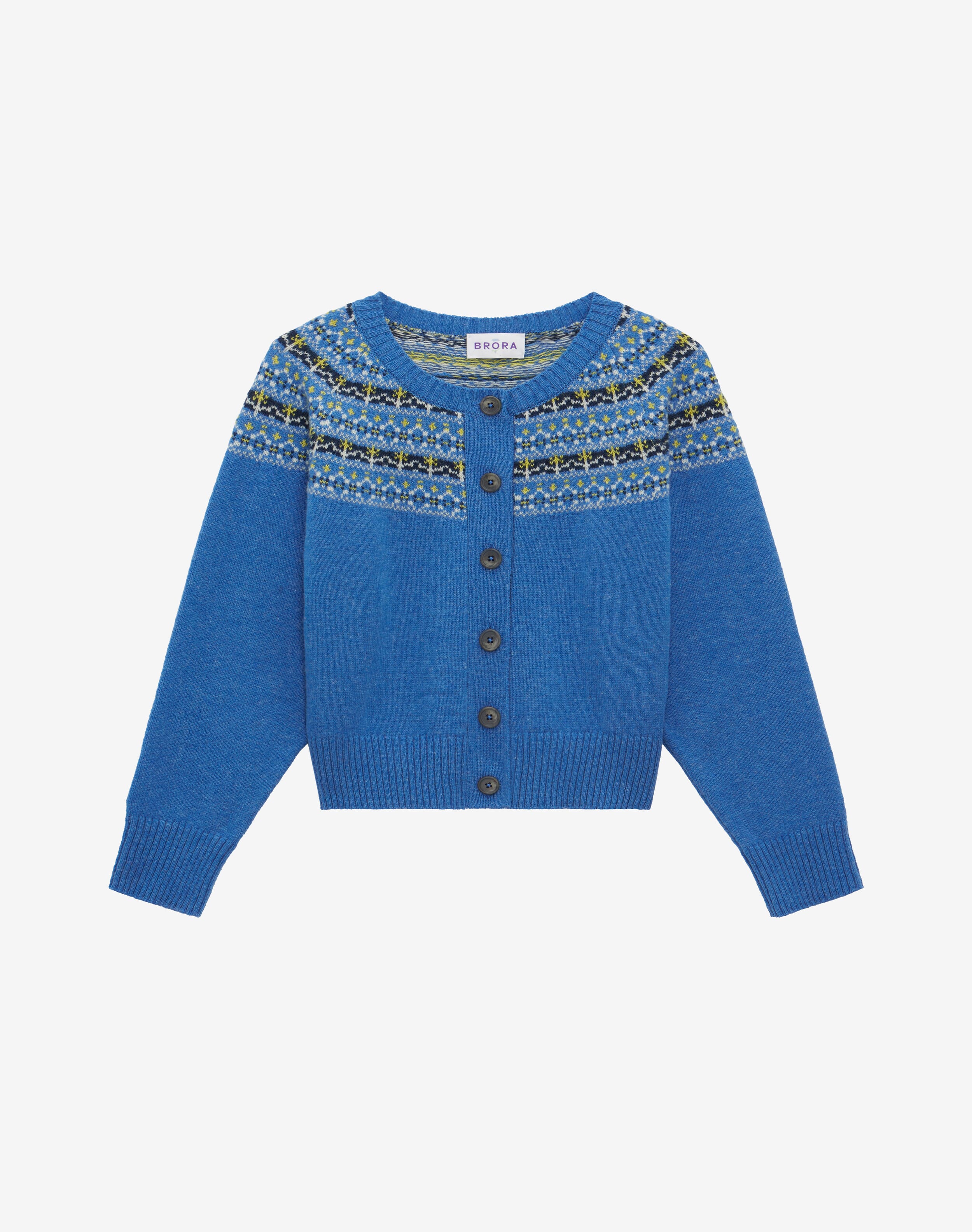 Merino Fair Isle Yoke Cardigan in Cornish Blue | Women's Cardigans ...