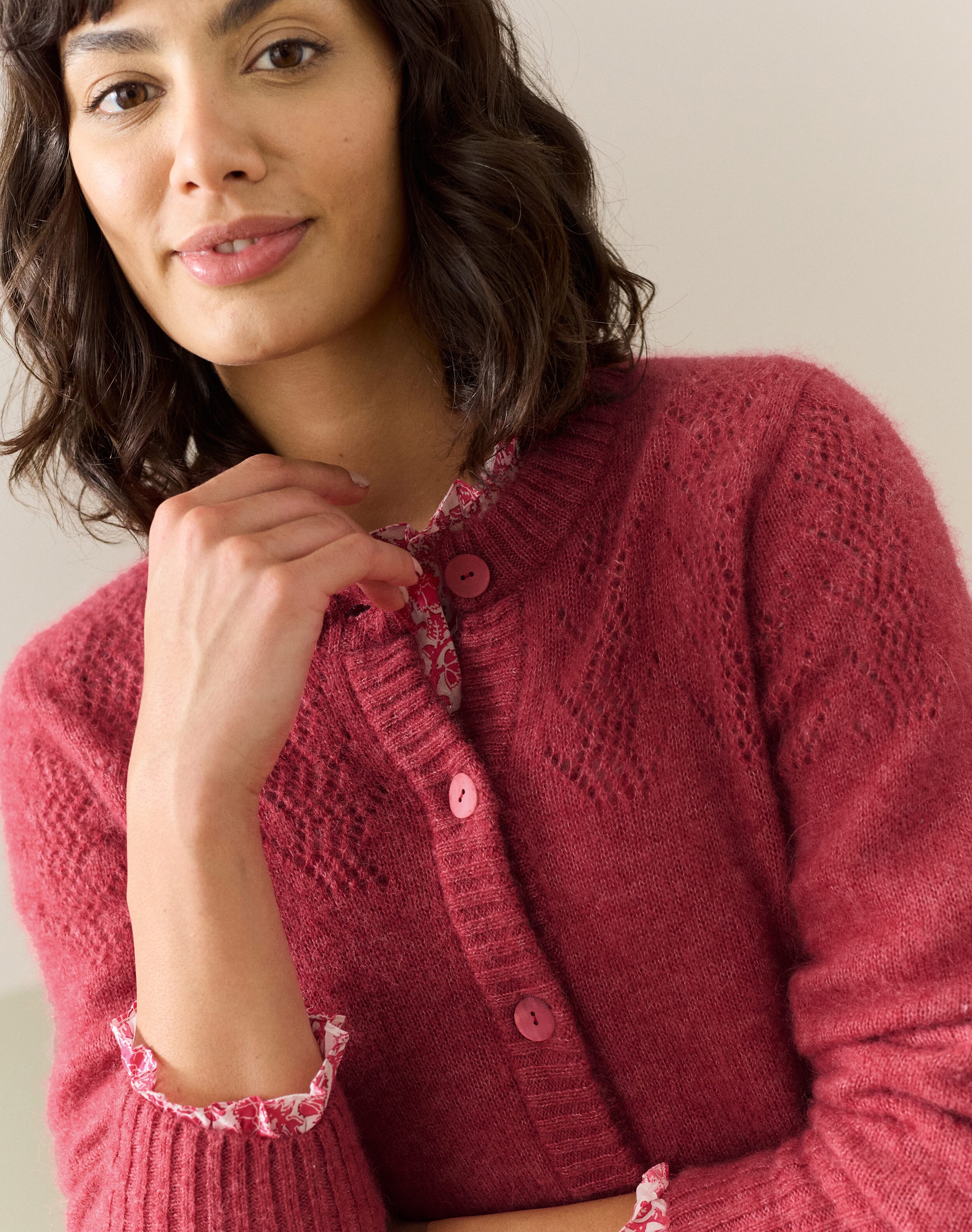 Alpaca Textured Cardigan in Rhubarb | Womenswear | Brora
