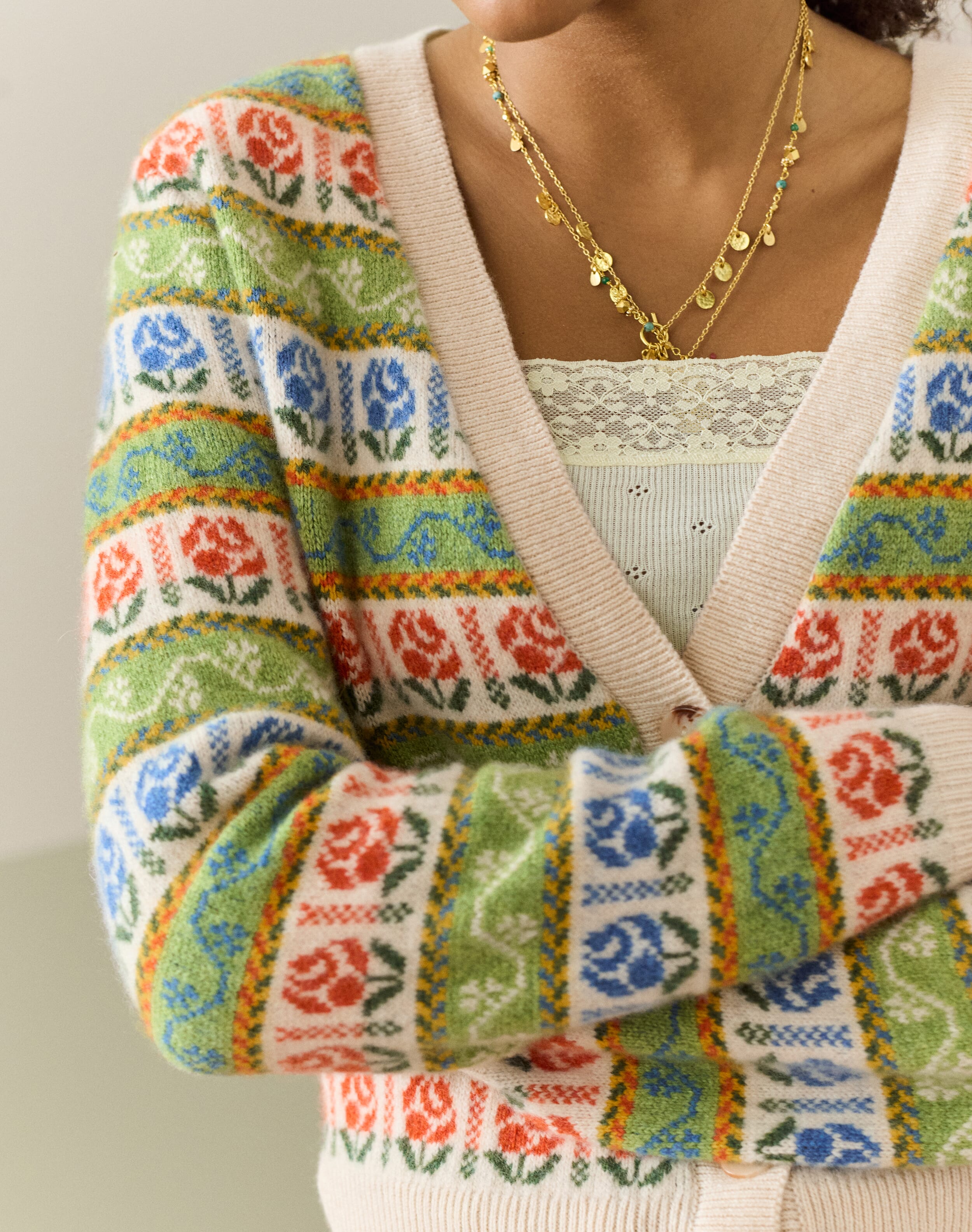 Almond Supersoft Lambswool Fair Isle Cardigan | Ladies | Brora