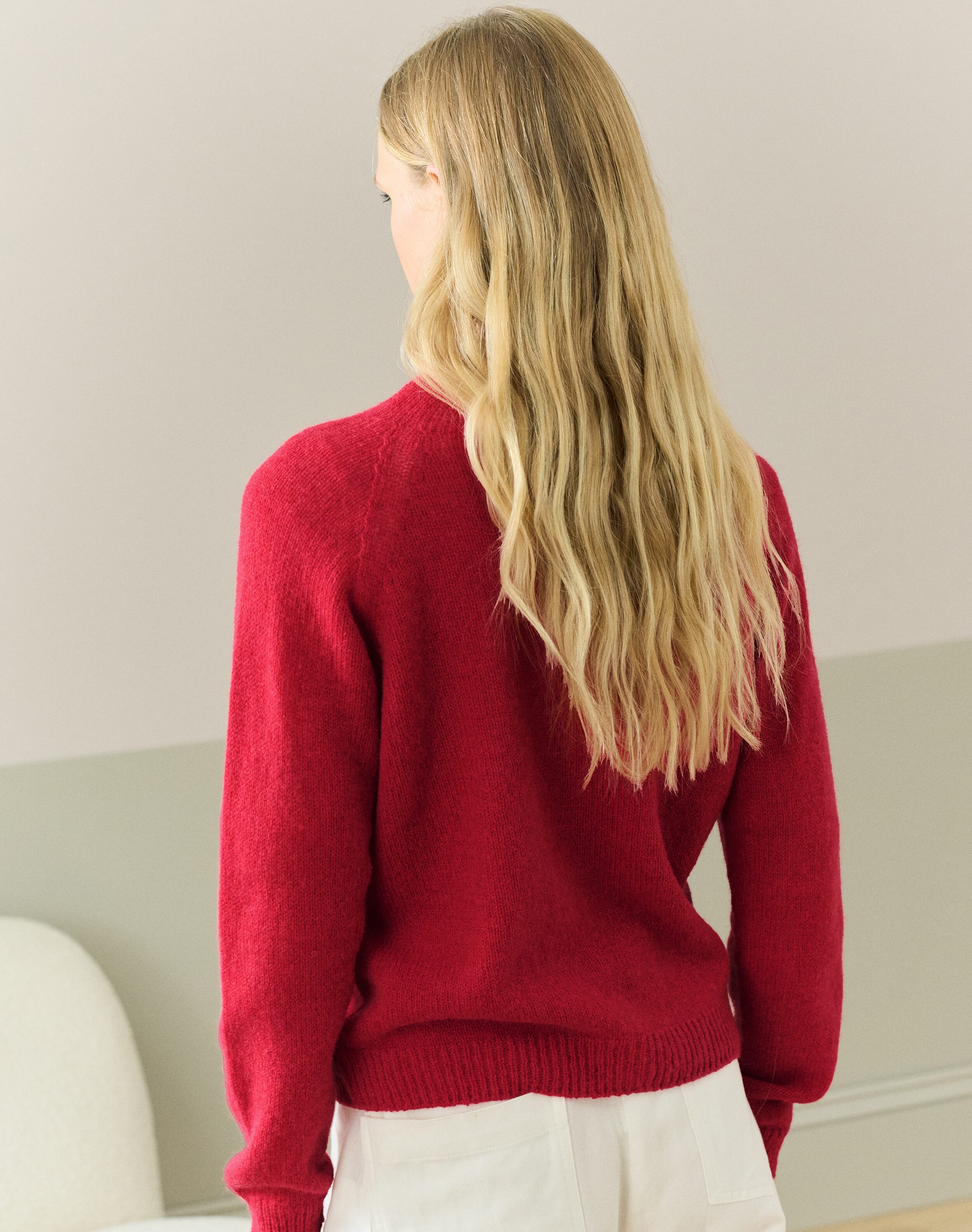 Wool Flower Motif Cardigan in Ruby | Women's Cardigans| Brora