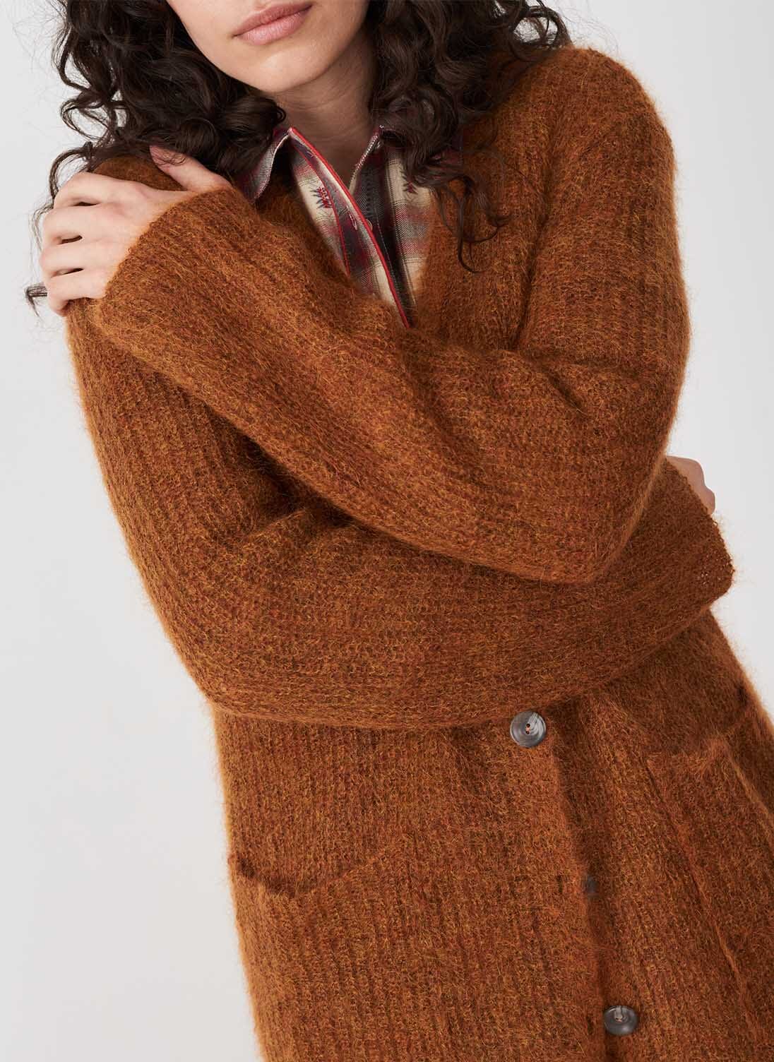Copper Mohair Ribbed Cardigan | Women's Mohair Cardigans | Brora