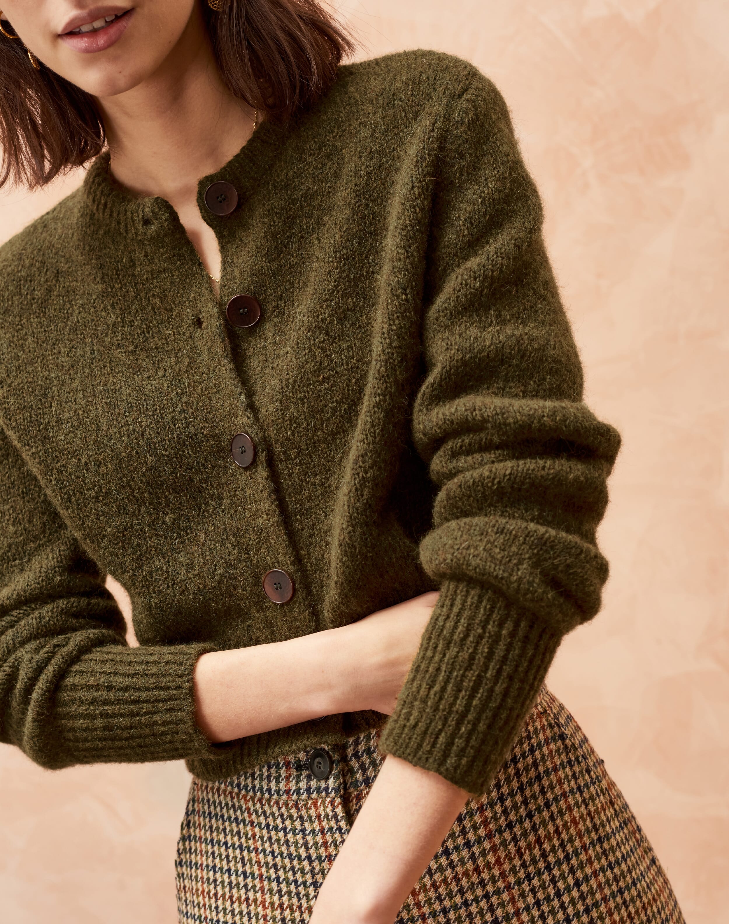 Alpaca Cropped Cardigan in Olive | Knitwear | Brora