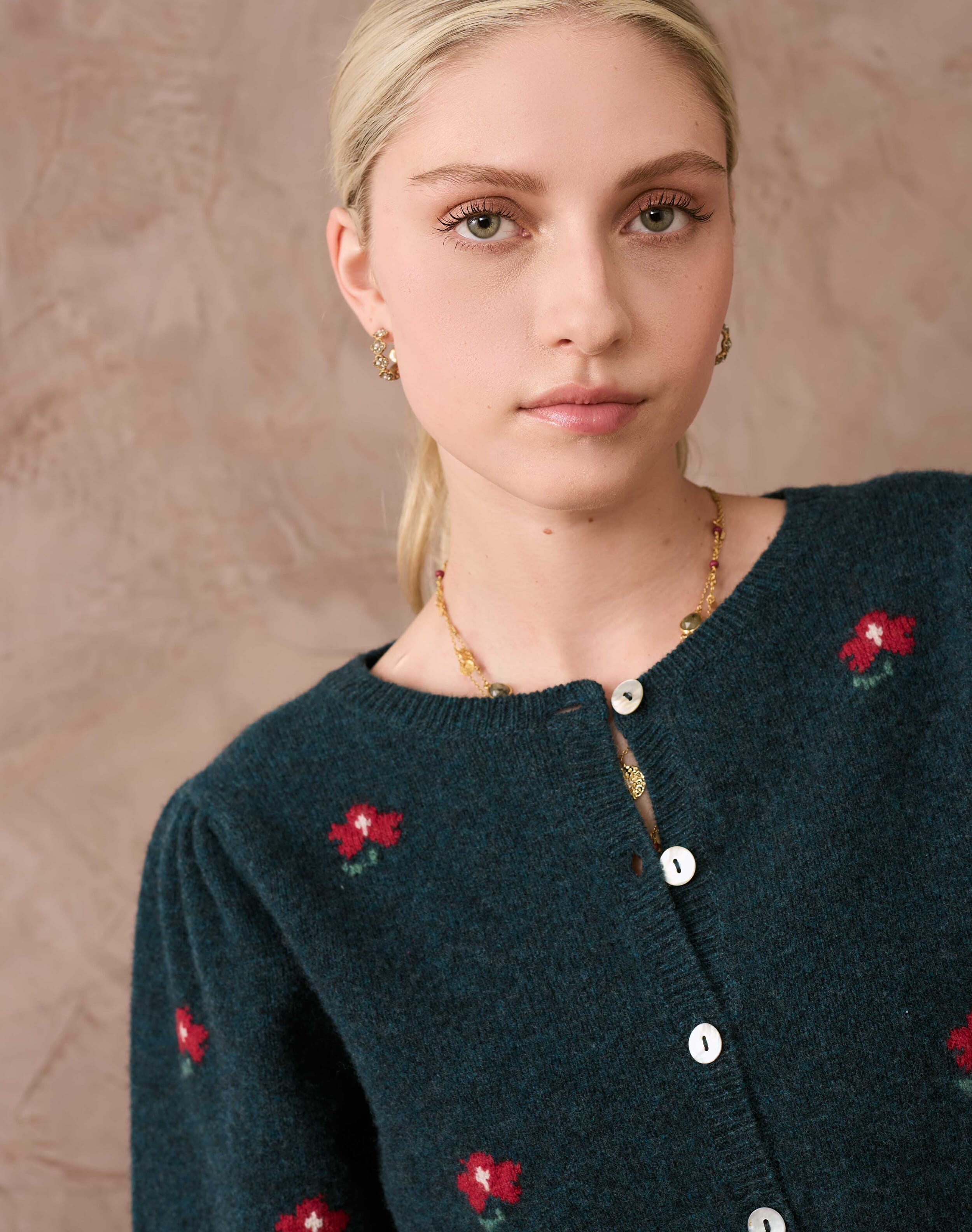 Green Lambswool Flower Cardigan | Women's Knitwear | Brora Sale