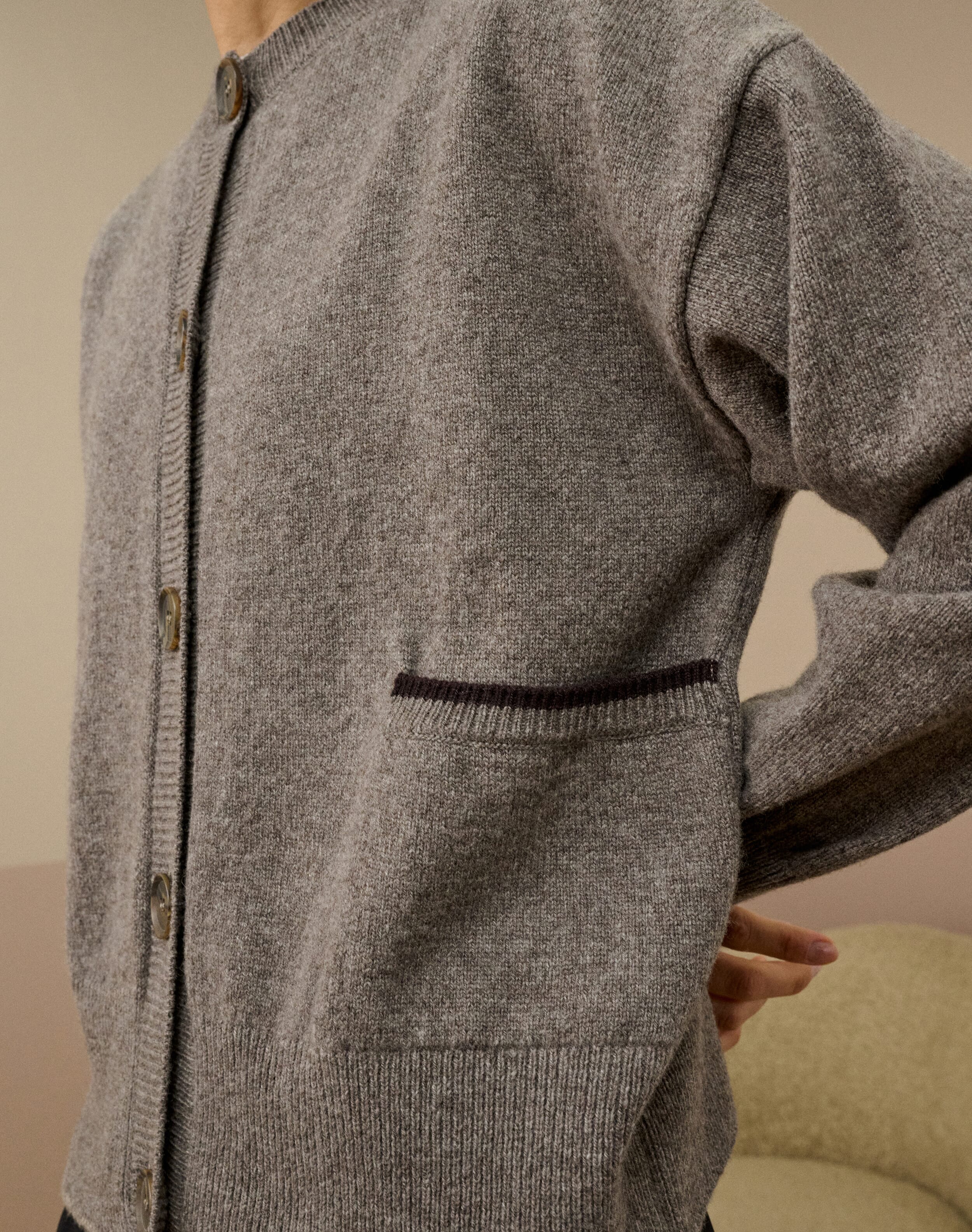 Supersoft Lambswool Cardigan in Otter | Brora Clearance