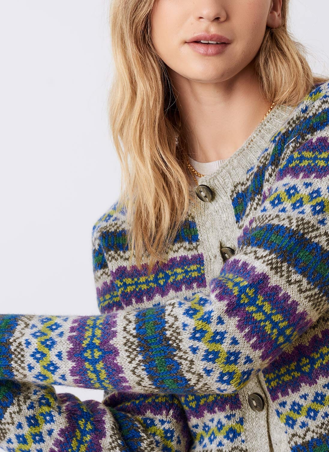 Citrine & Amethyst Wool Fair Isle Cardigan | Cardigans | Brora