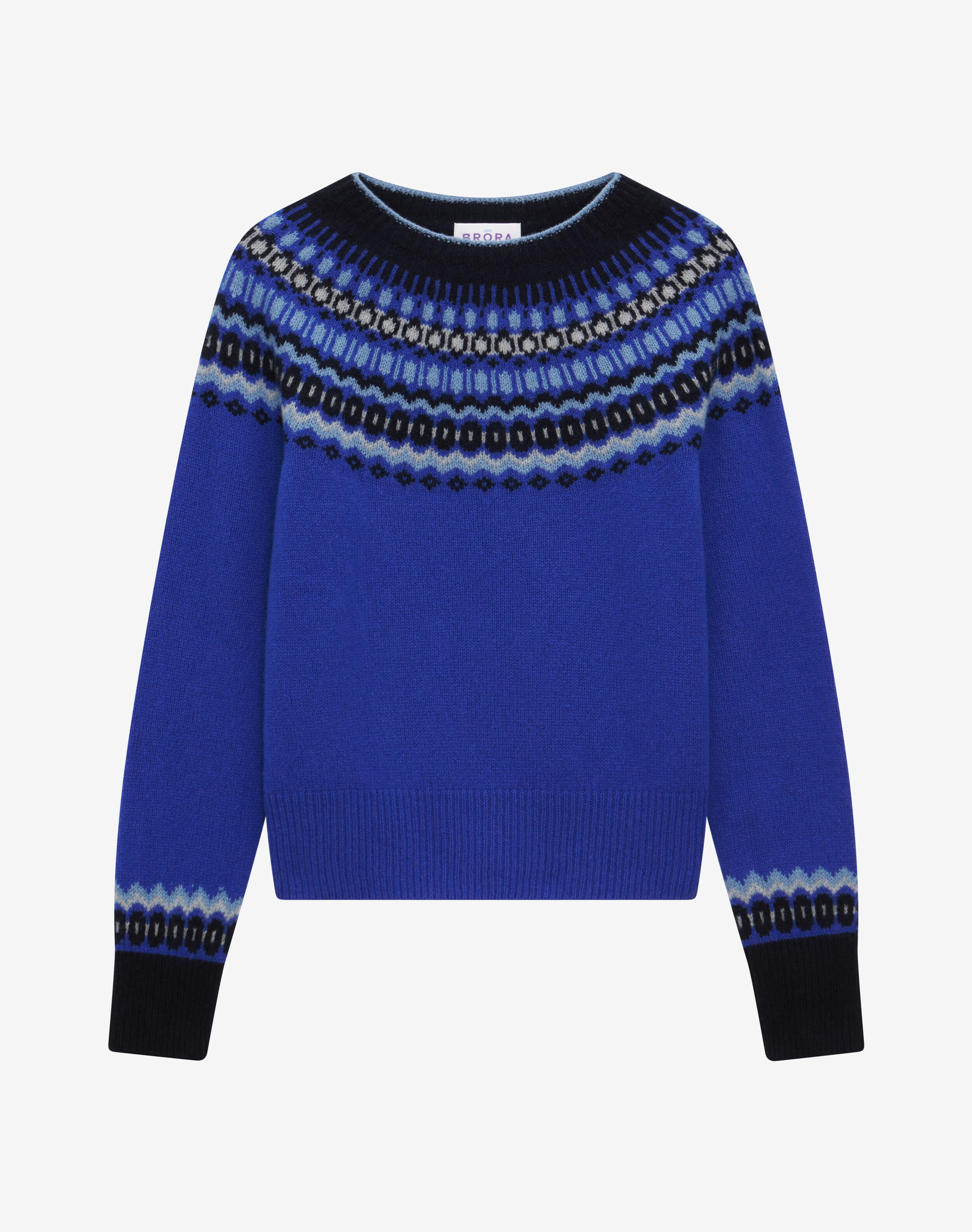 Electric blue Supersoft Lambswool Fairisle Yoke Jumper | Brora