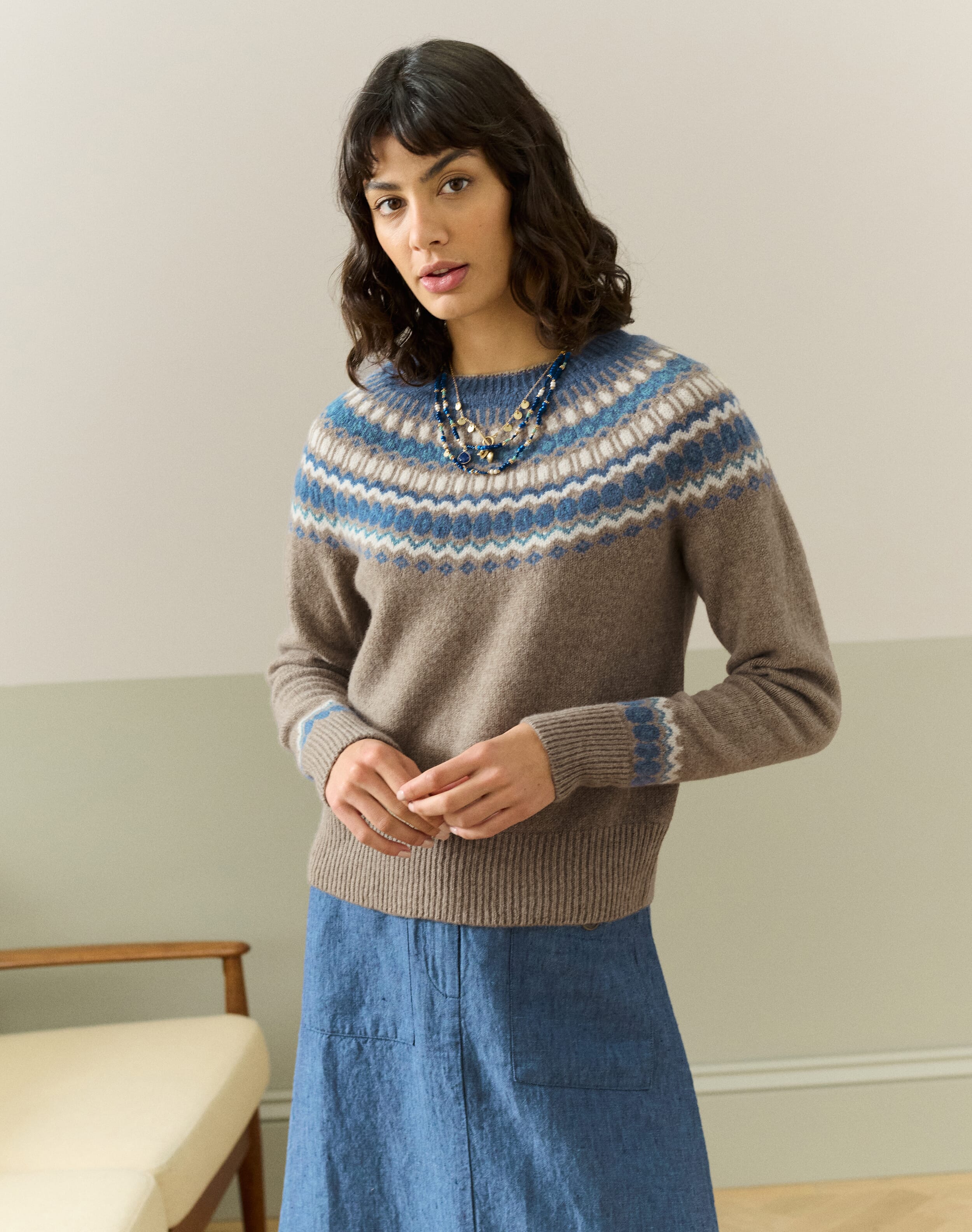 Natural Supersoft Lambswool Fairisle Yoke Jumper | Brora
