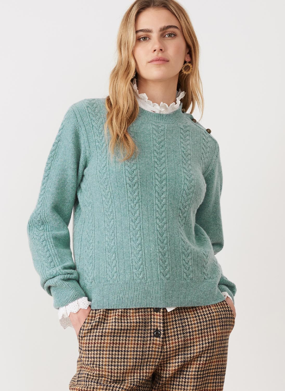 Duck Egg Supersoft Lambswool Textured Knit Jumper | Brora