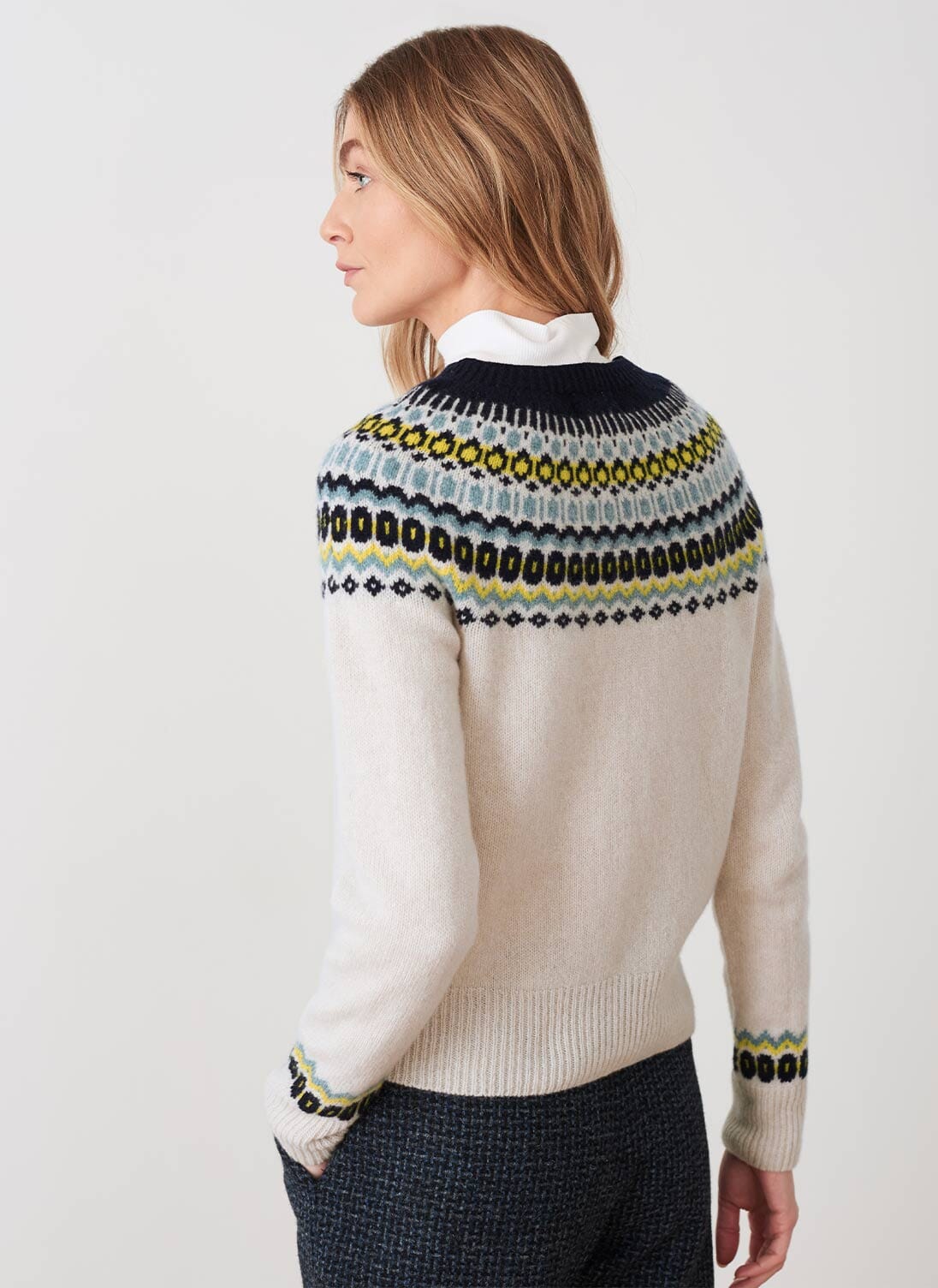 Almond Supersoft Lambswool Folk Jumper | Women's Knitwear | Brora