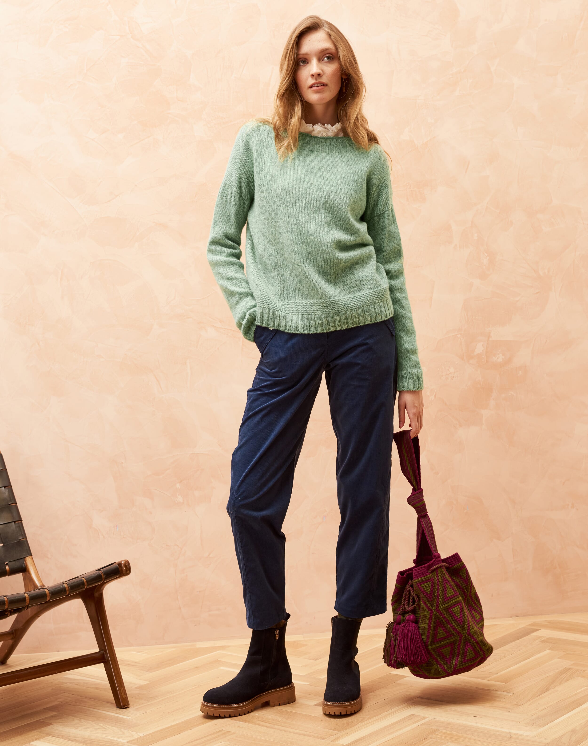 Wool Guernsey Jumper in Mint | Knitwear | Brora