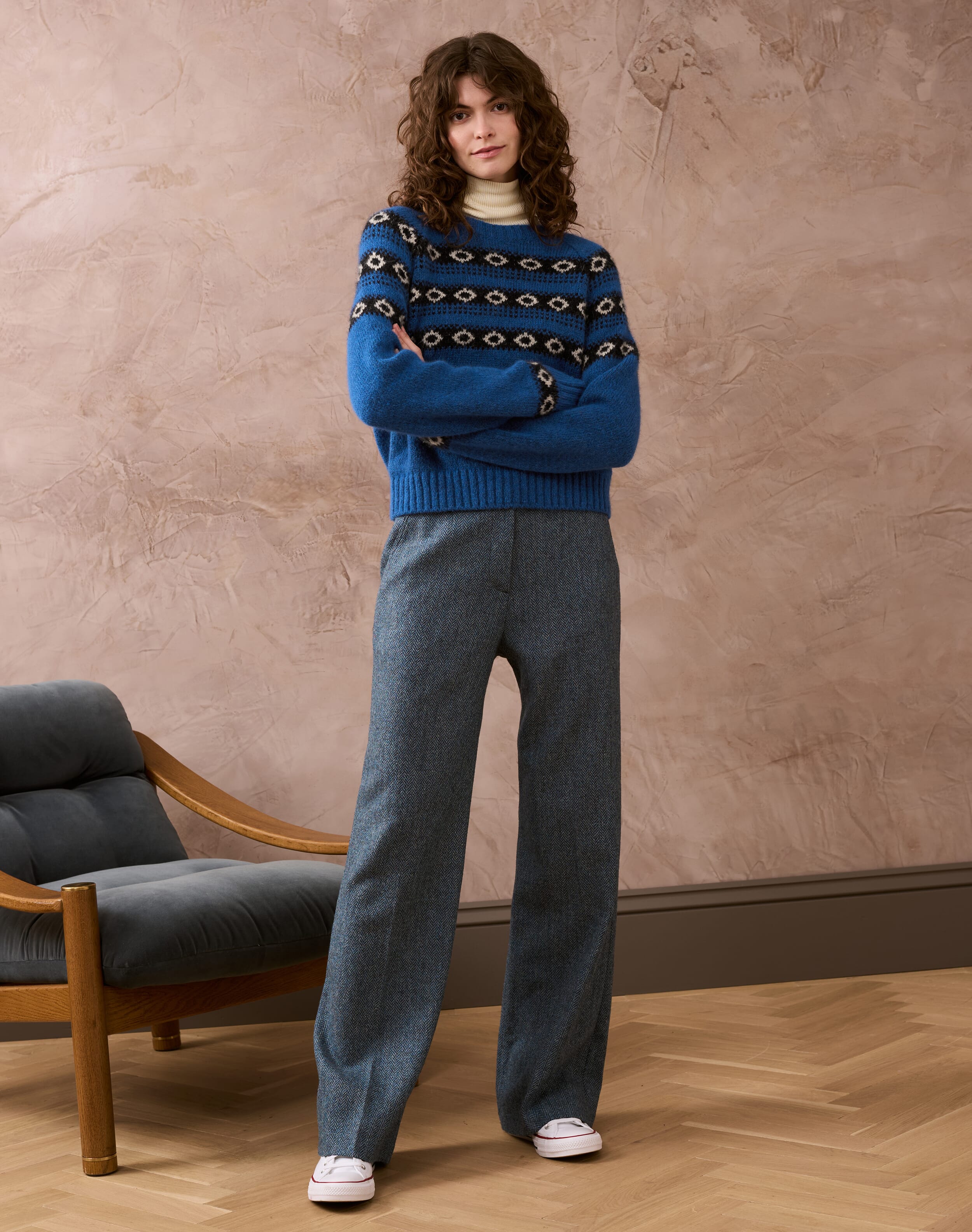 Cobalt Alpaca Fair Isle Yoke Jumper | Women's Knitwear | Brora