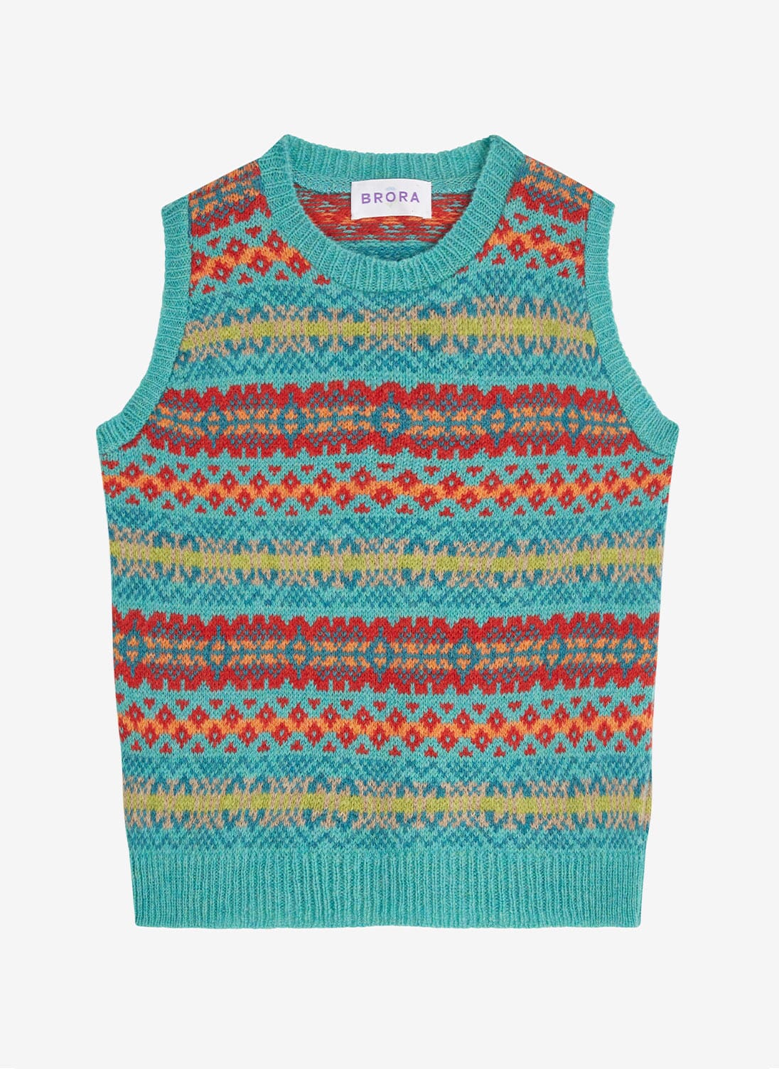 Aquamarine Wool Fair Isle Round Neck Tank | Tanks & Vests | Brora