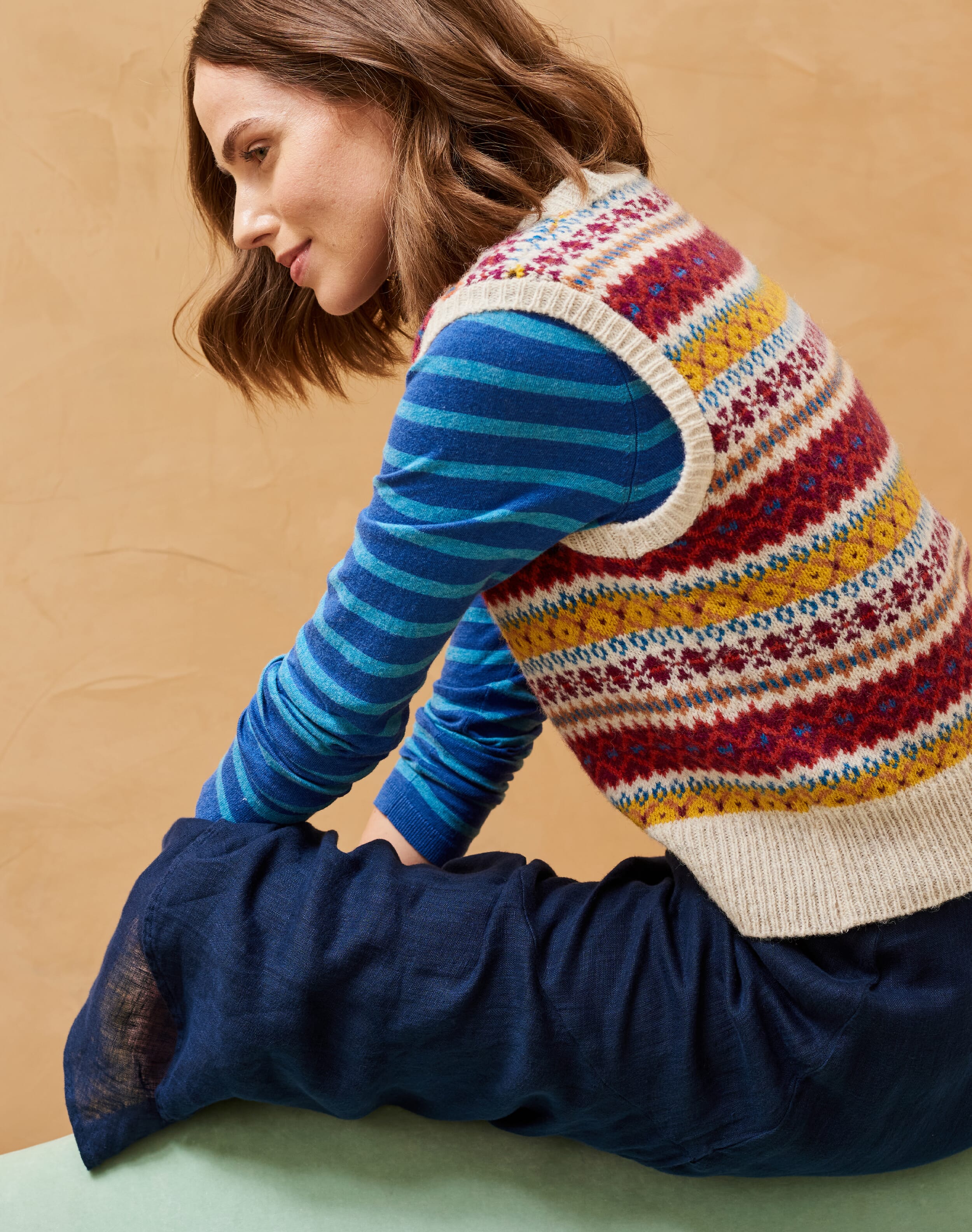 Neutral Wool Fair Isle Tank | Women's Tanks | Brora Fashion