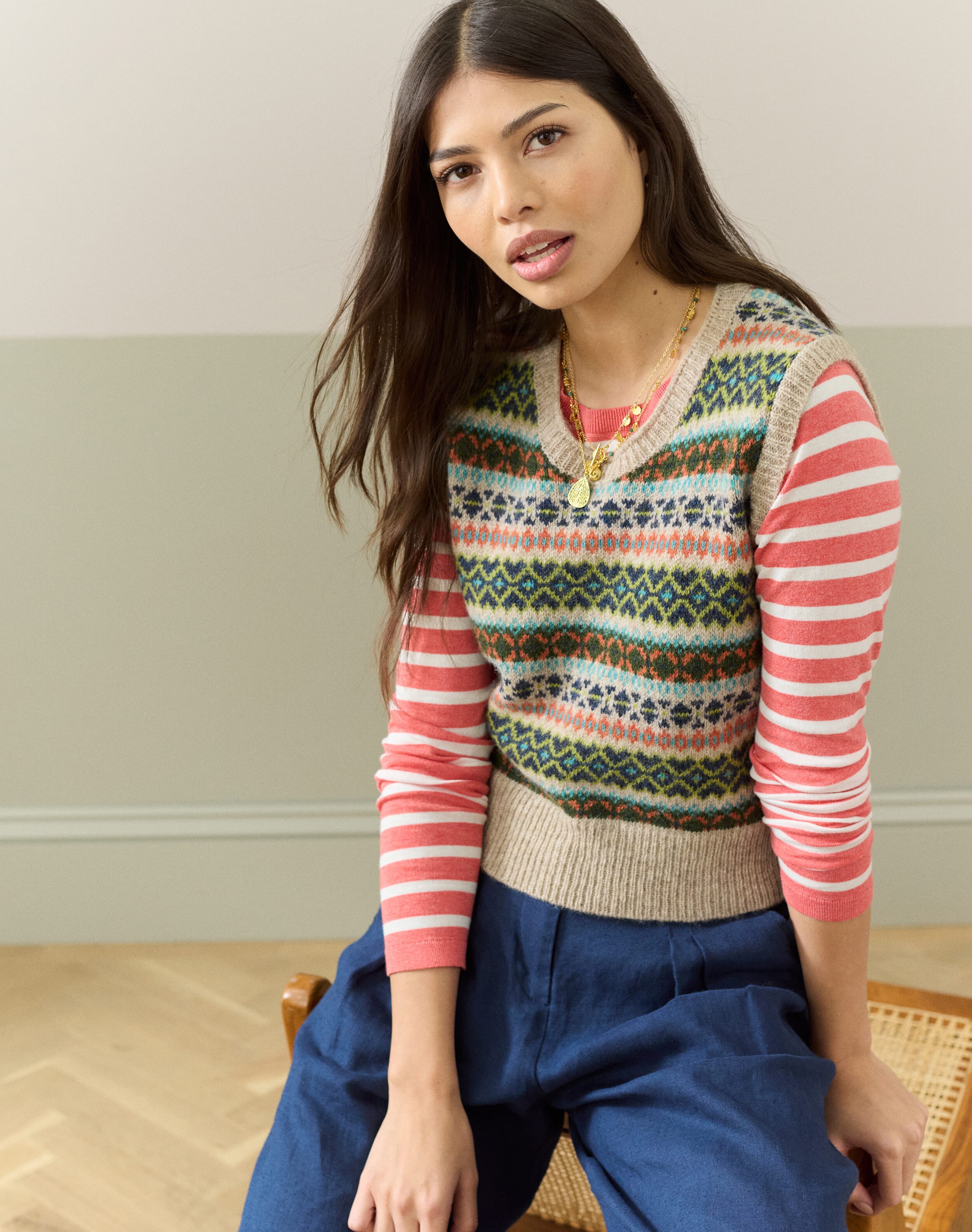 Wool Folk Fair Isle Tank in Oatmeal | Women's | Brora Fashion